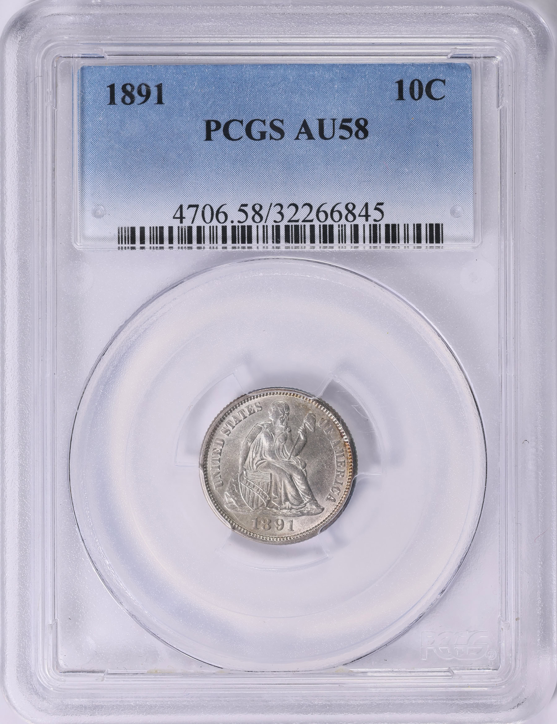 1891 Seated Liberty Dime PCGS AU-58 (Item 1826662) | GreatCollections Coin Auctions