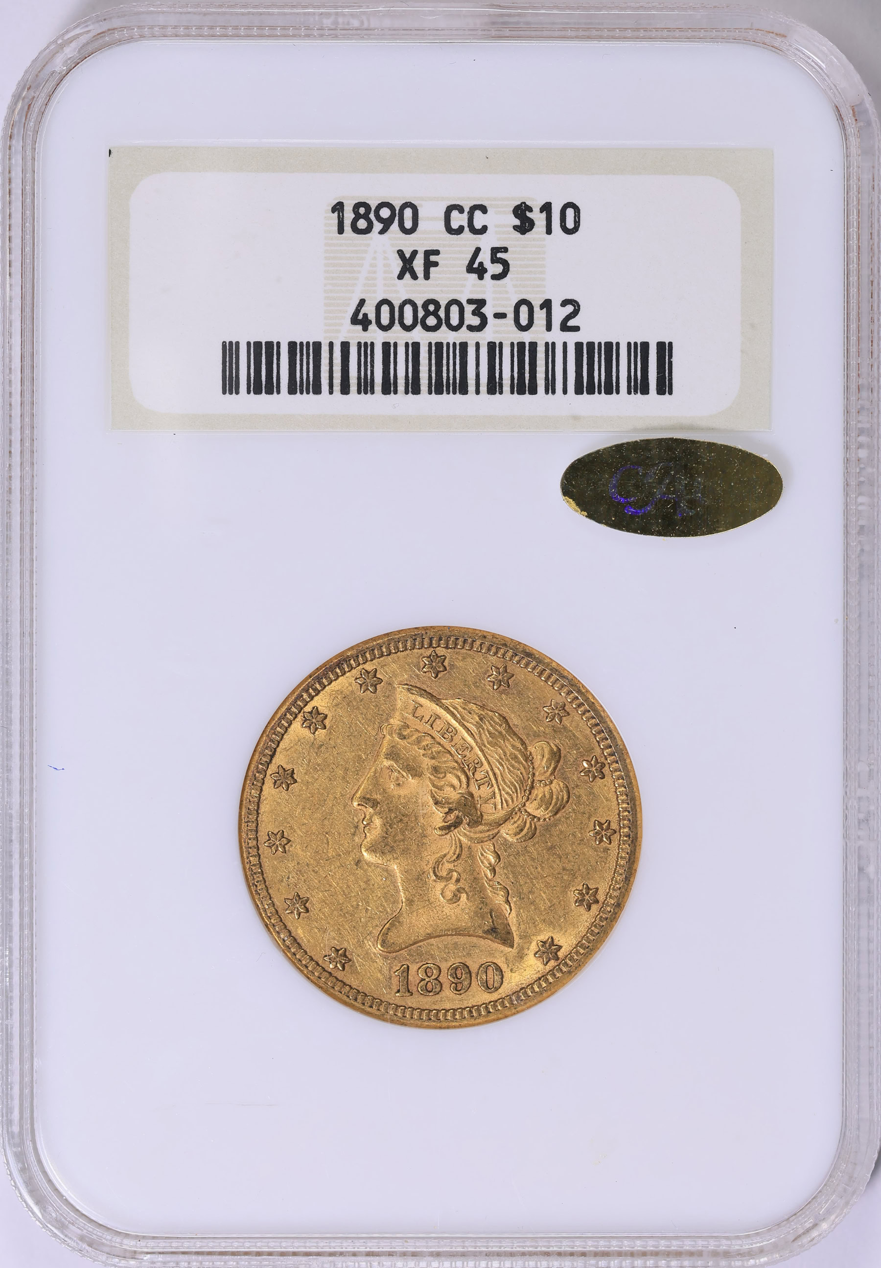 1890-CC Liberty Gold Eagle NGC XF-45 (CAC Gold) OH (Item 1826825) | GreatCollections Coin Auctions