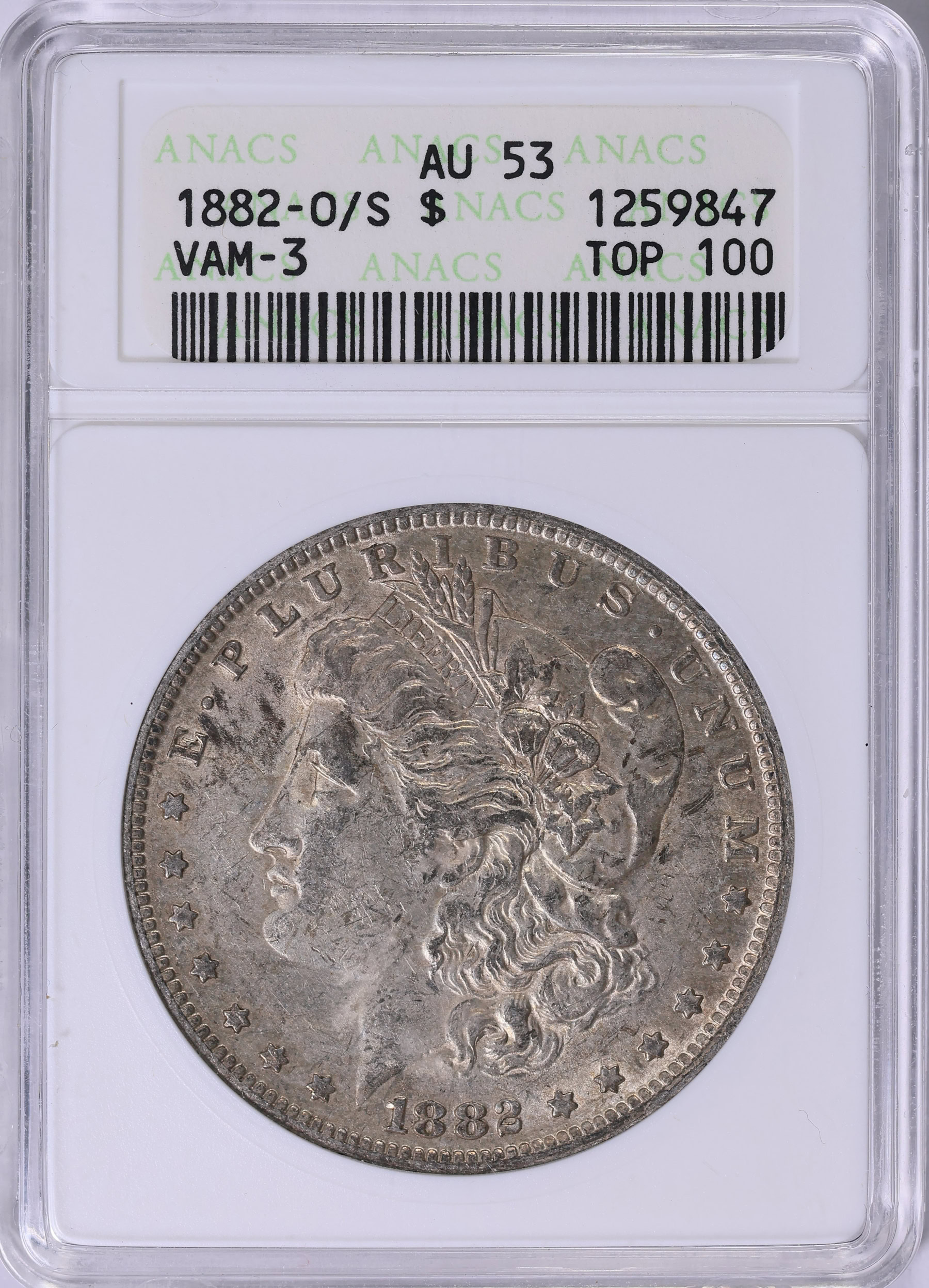 1882-O/S Morgan Silver Dollar VAM-3 ANACS AU-53 OH (Item 1826900) | GreatCollections Coin Auctions