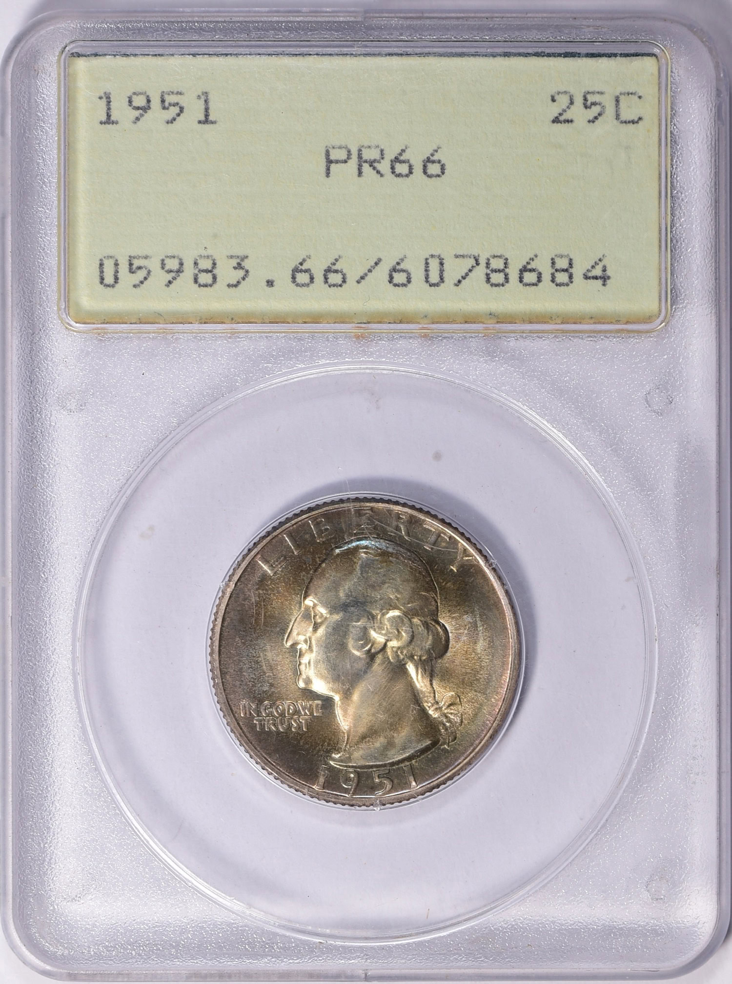 1951 Washington Quarter PCGS Proof-66 OGH (1st Gen) (Toned) (Item ...