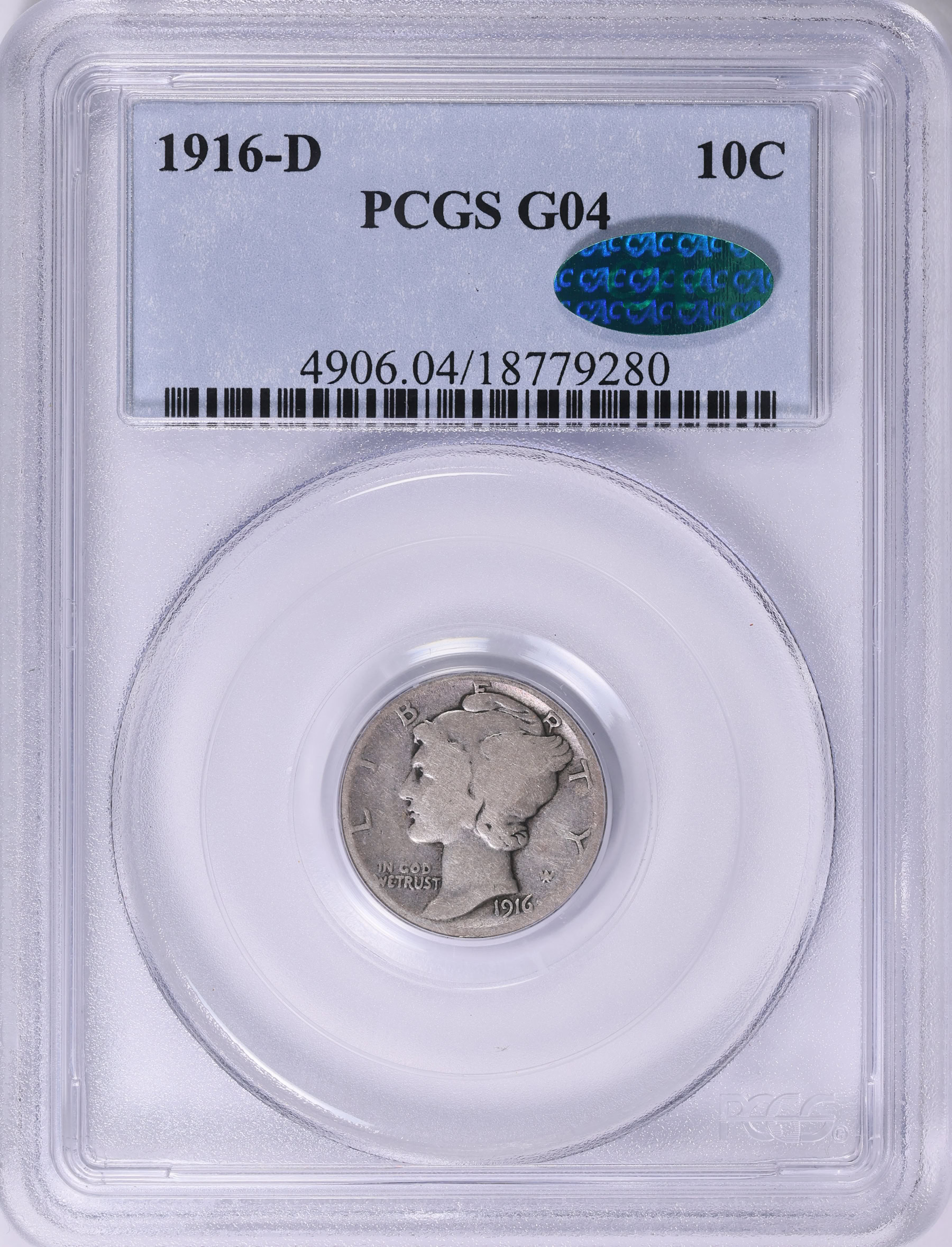 1916-D Mercury Dime PCGS G-4 (CAC Green) (Item 1826961) | GreatCollections Coin Auctions