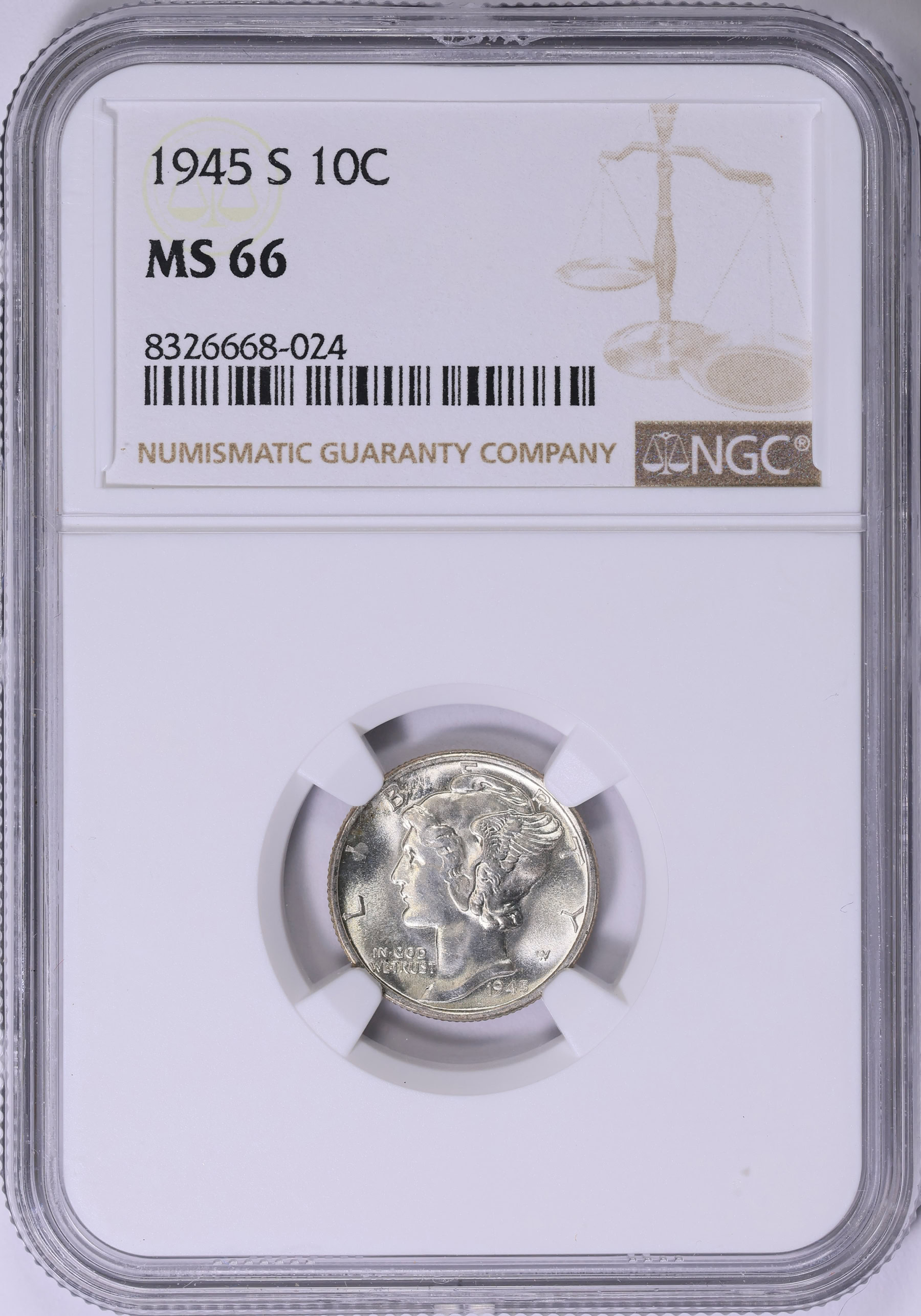 1945-S Mercury Dime NGC MS-66 (Item 1826964) | GreatCollections Coin Auctions