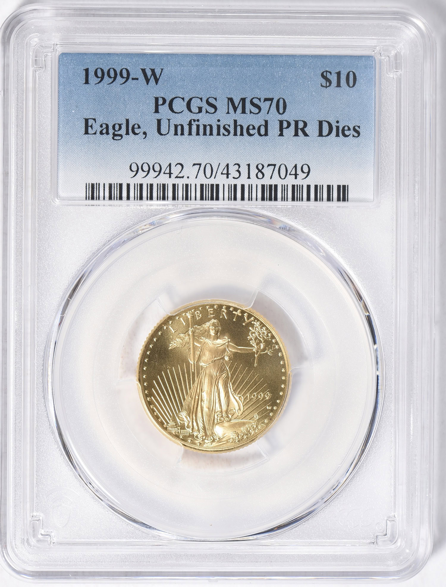 1999-W $10 Quarter-Ounce Gold American Eagle Made from Unfinished Proof ...
