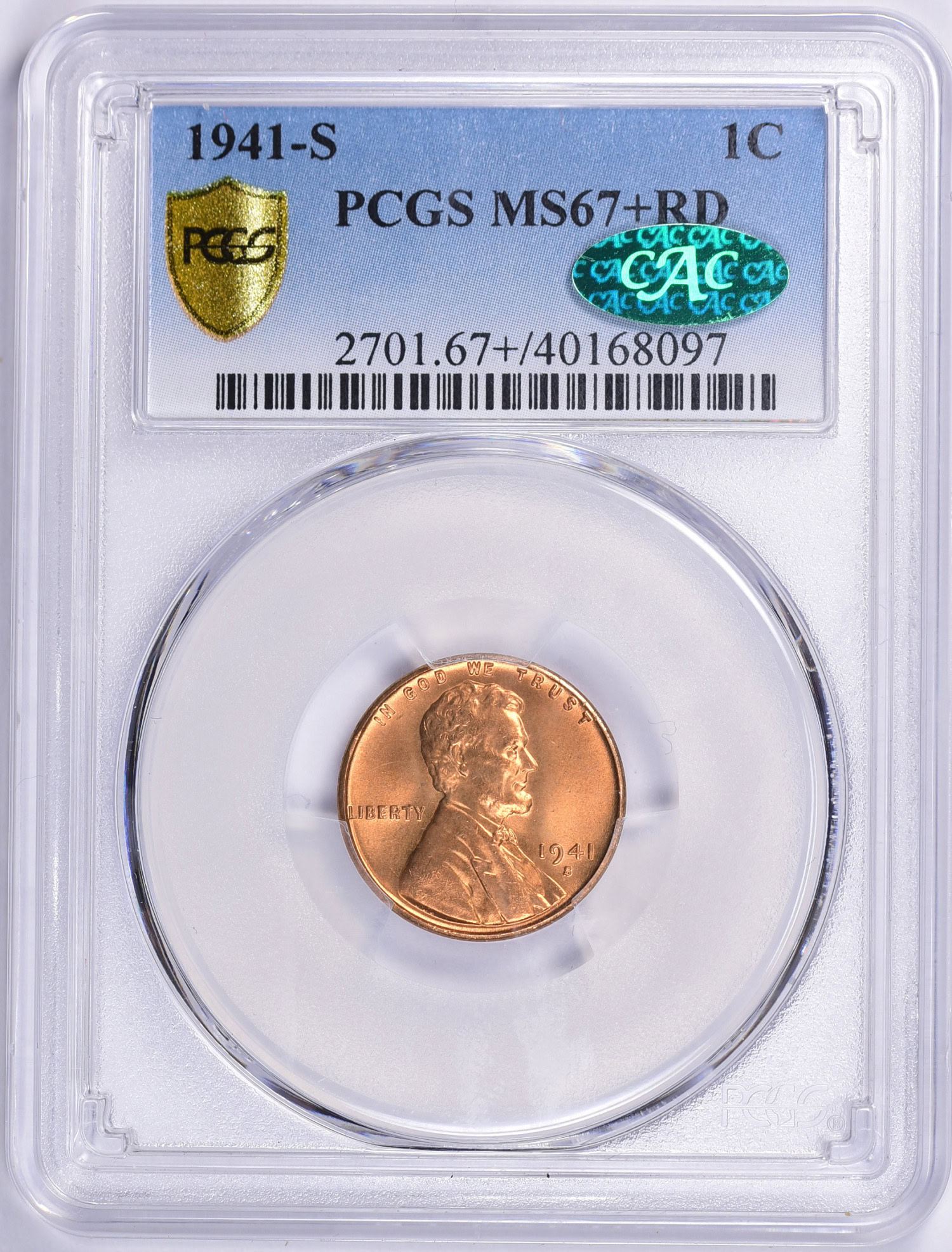 1941-S Lincoln Cent PCGS MS-67+ RD (CAC Green) (Item 1827028) | GreatCollections Coin Auctions