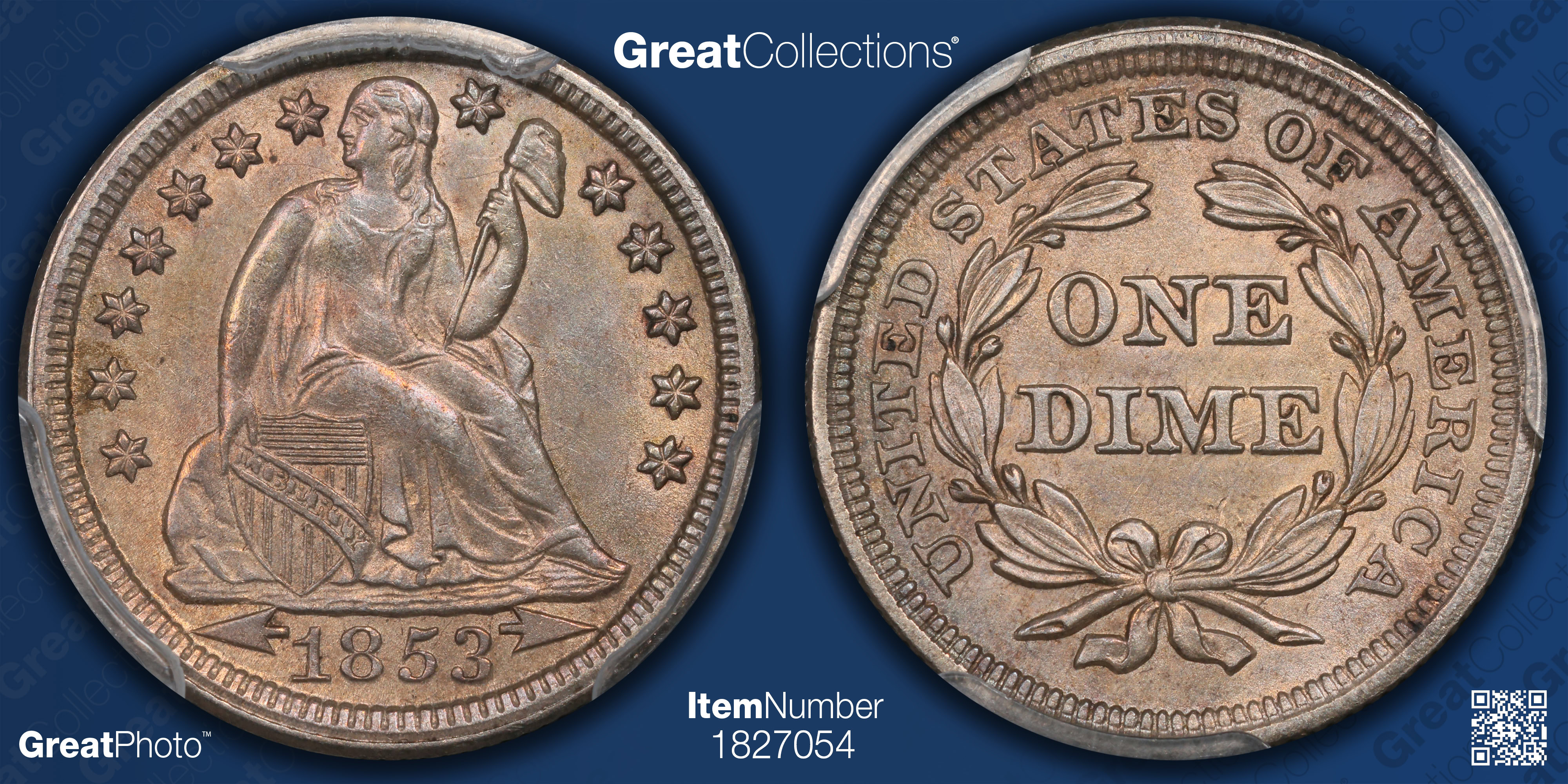 1853 Seated Liberty Dime Arrows PCGS AU-58 (Item 1827054 ...