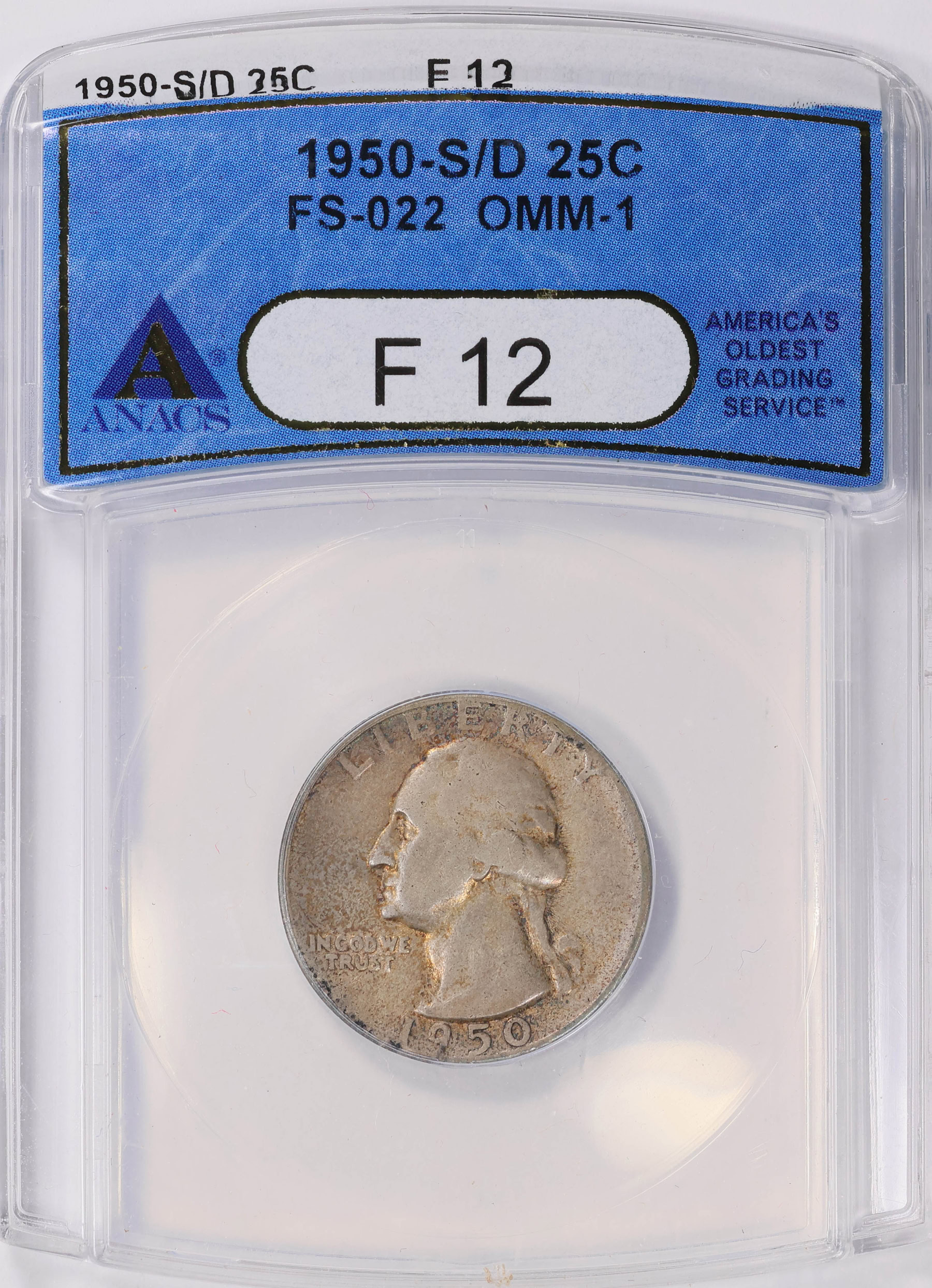 1950-S/D Washington Quarter FS-022 OMM-1 ANACS F-12 (Item 1827064 ...