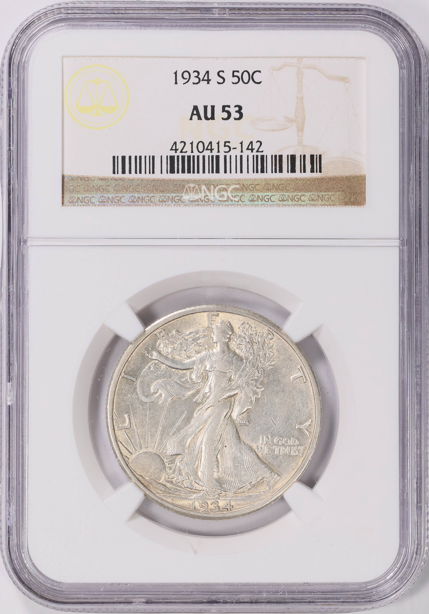 1934-S Walking Liberty Half Dollar NGC AU-53 (Item 1827078) | GreatCollections Coin Auctions
