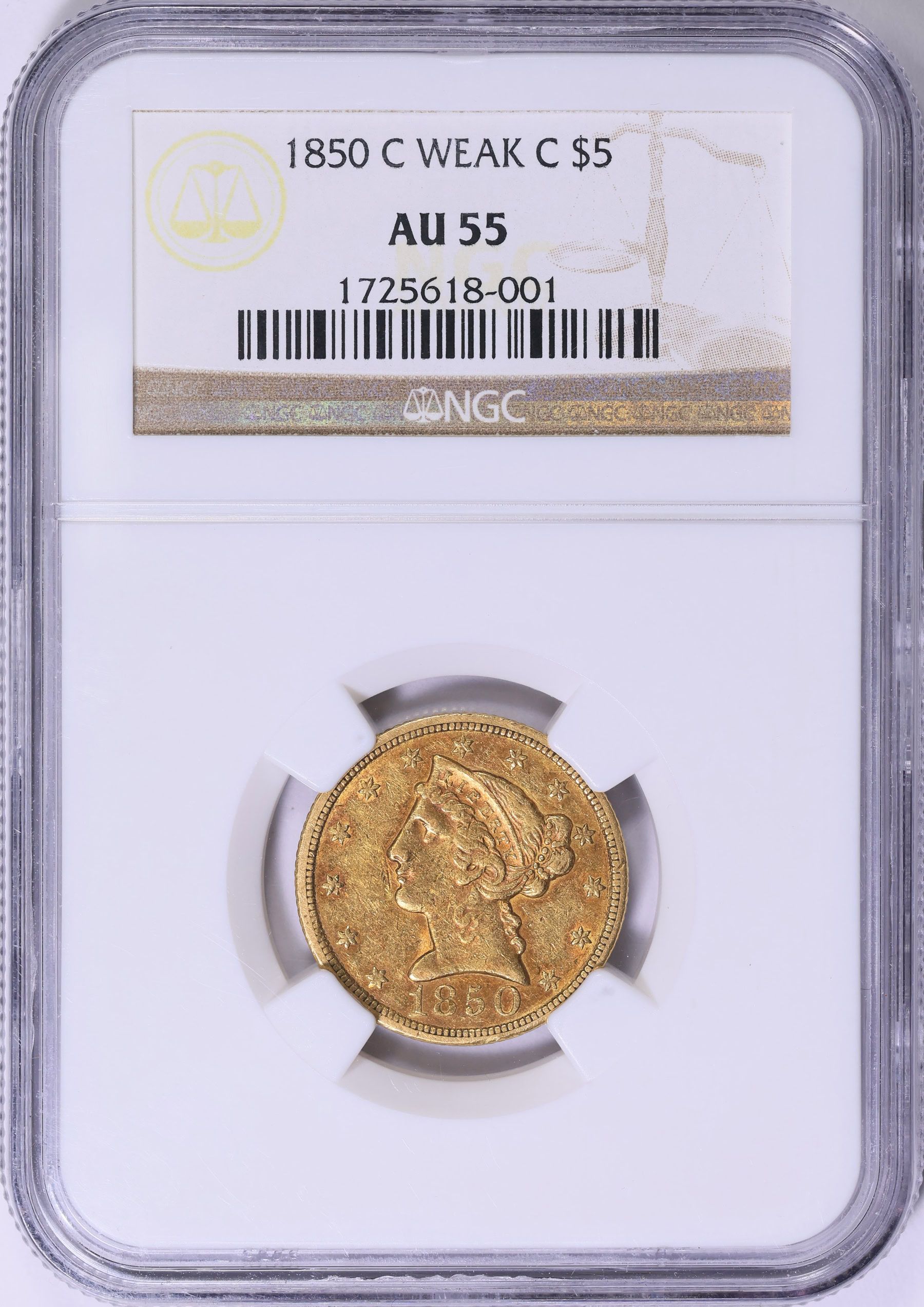 1850-C Liberty Gold Half Eagle Weak C NGC AU-55 (Item 1827133 ...