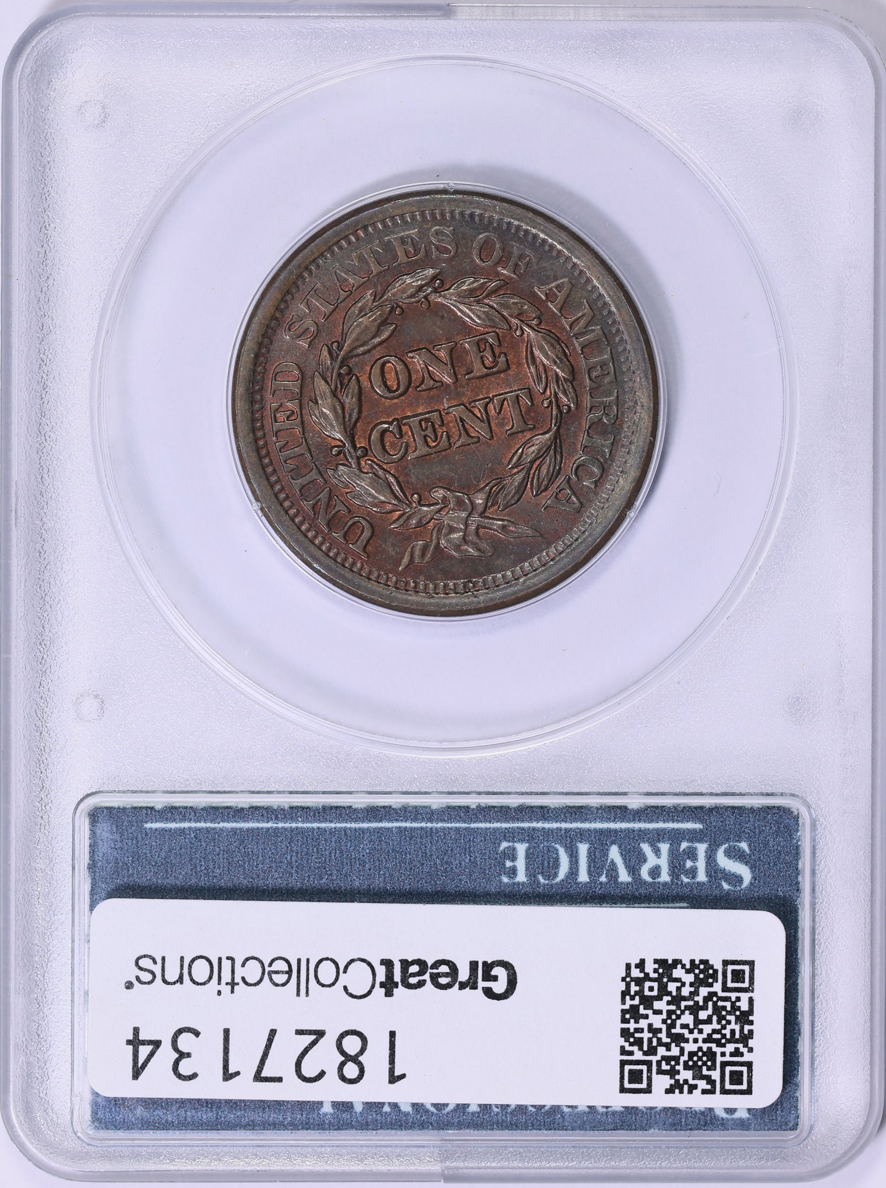 1851 Braided Hair Cent PCGS MS-63 RB OGH (1st Gen) (Item 1827134) | GreatCollections Coin Auctions