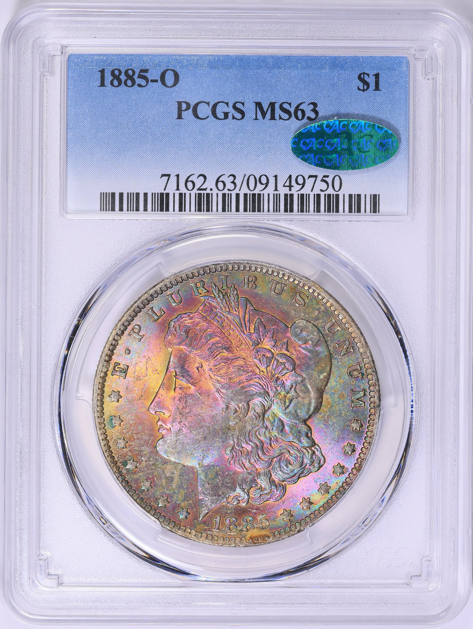 1885-O Morgan Silver Dollar PCGS MS-63 (CAC Green) (Toned) (Item 1827141) | GreatCollections ...