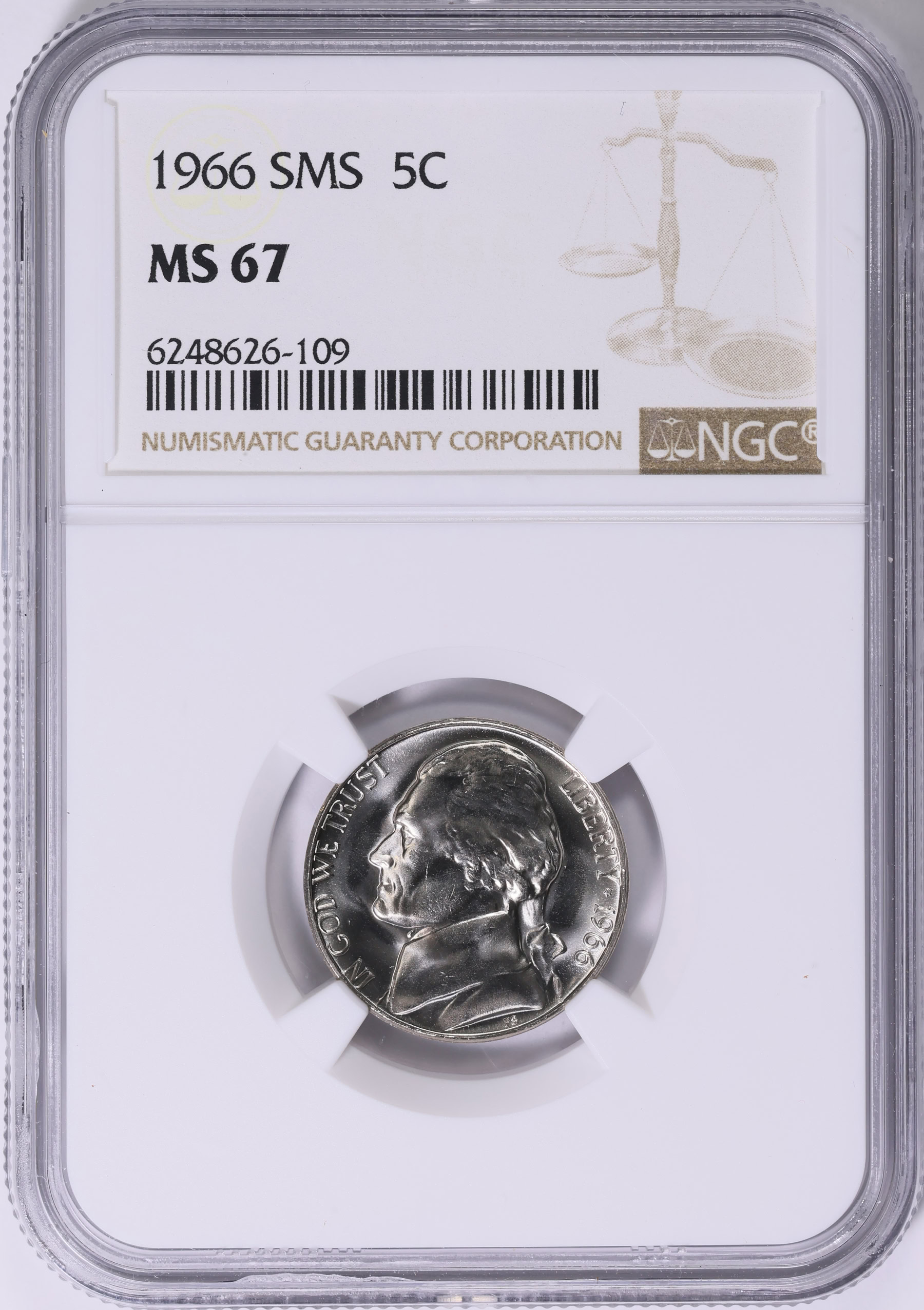 1966 Jefferson Nickel SMS NGC MS-67 (Item 1827296) | GreatCollections ...