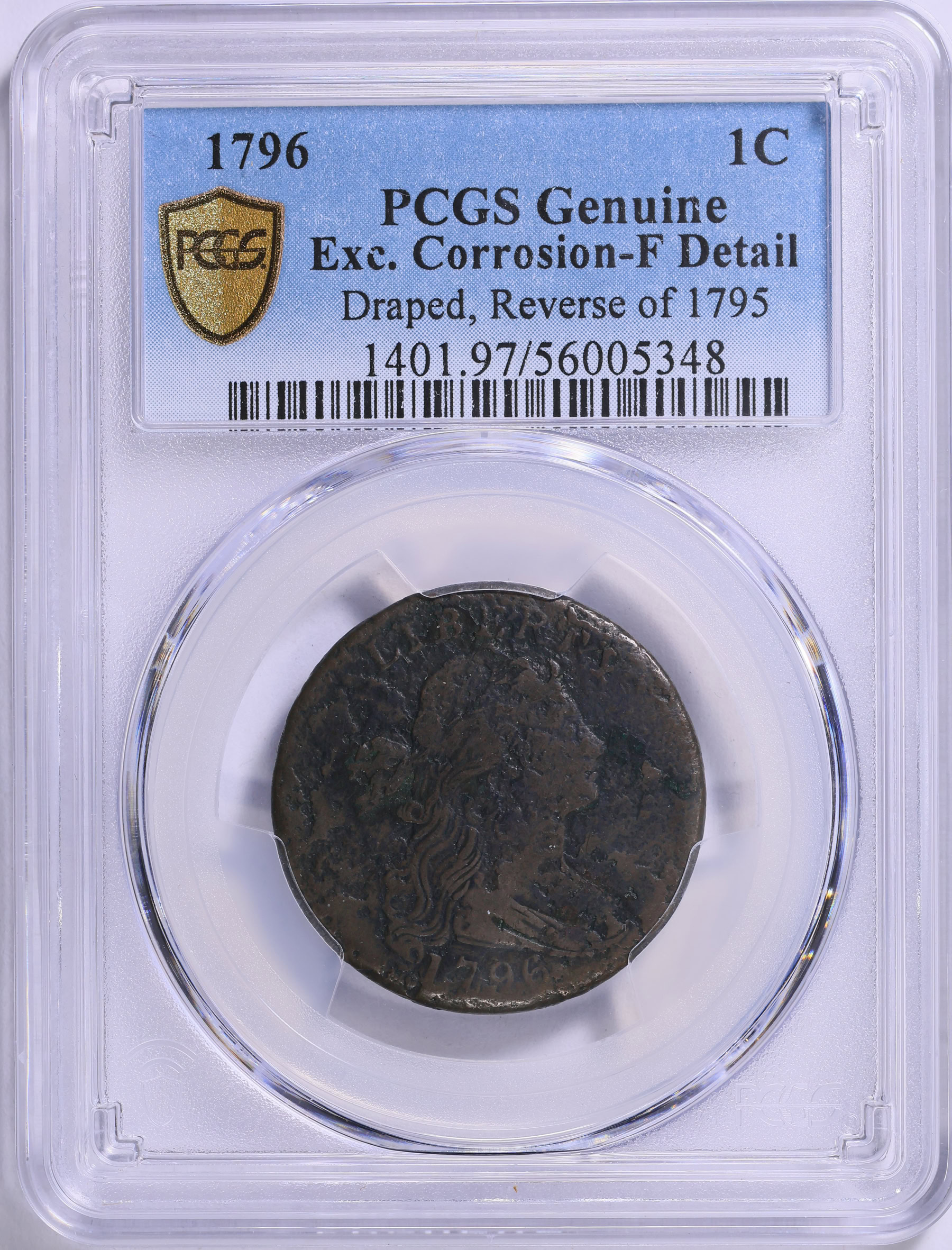 1796 Draped Bust Cent Reverse of 1795 PCGS Genuine Fine Details (Item ...