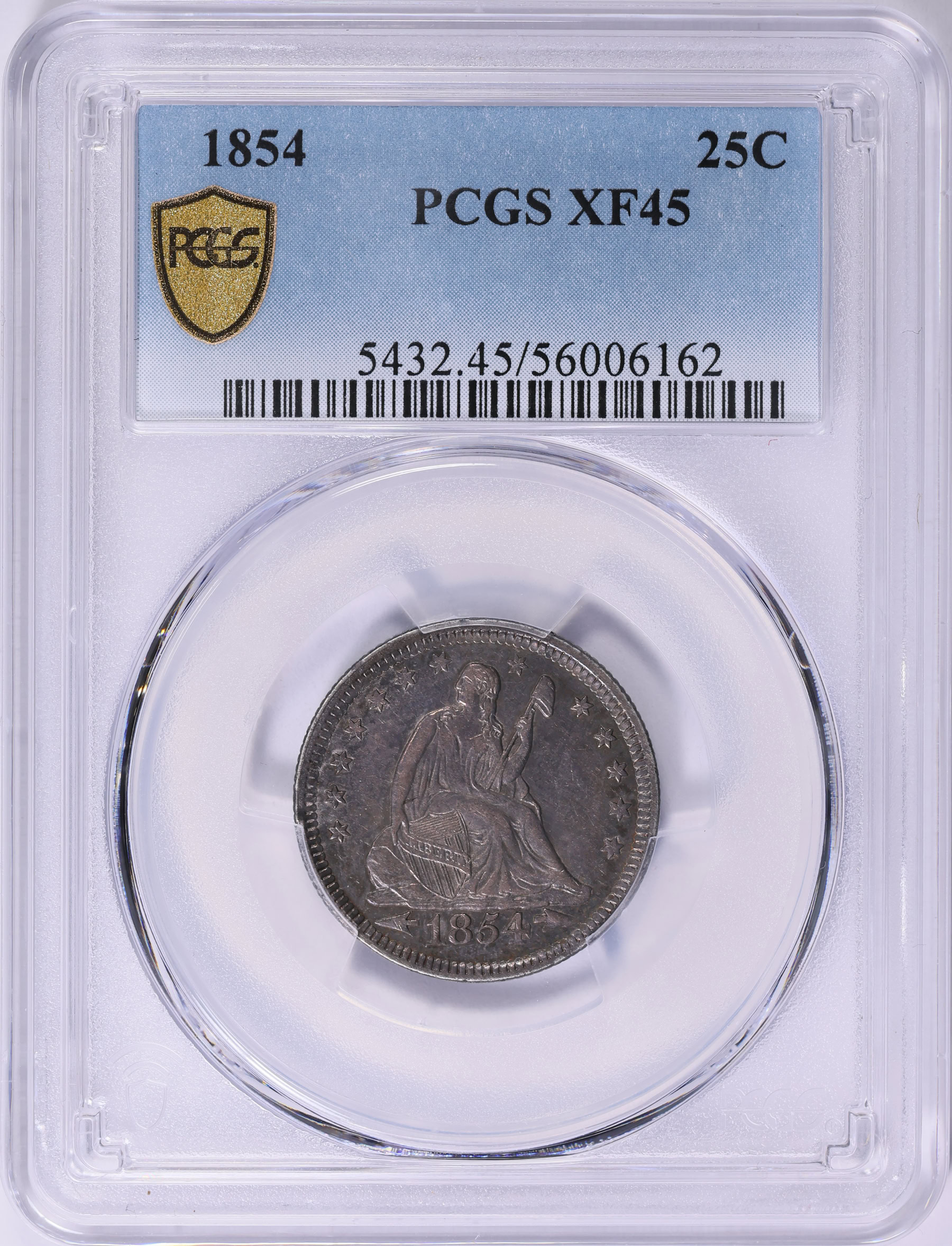 1854 Seated Liberty Quarter Arrows PCGS XF-45 (Toned) (Item 1827423) | GreatCollections Coin ...