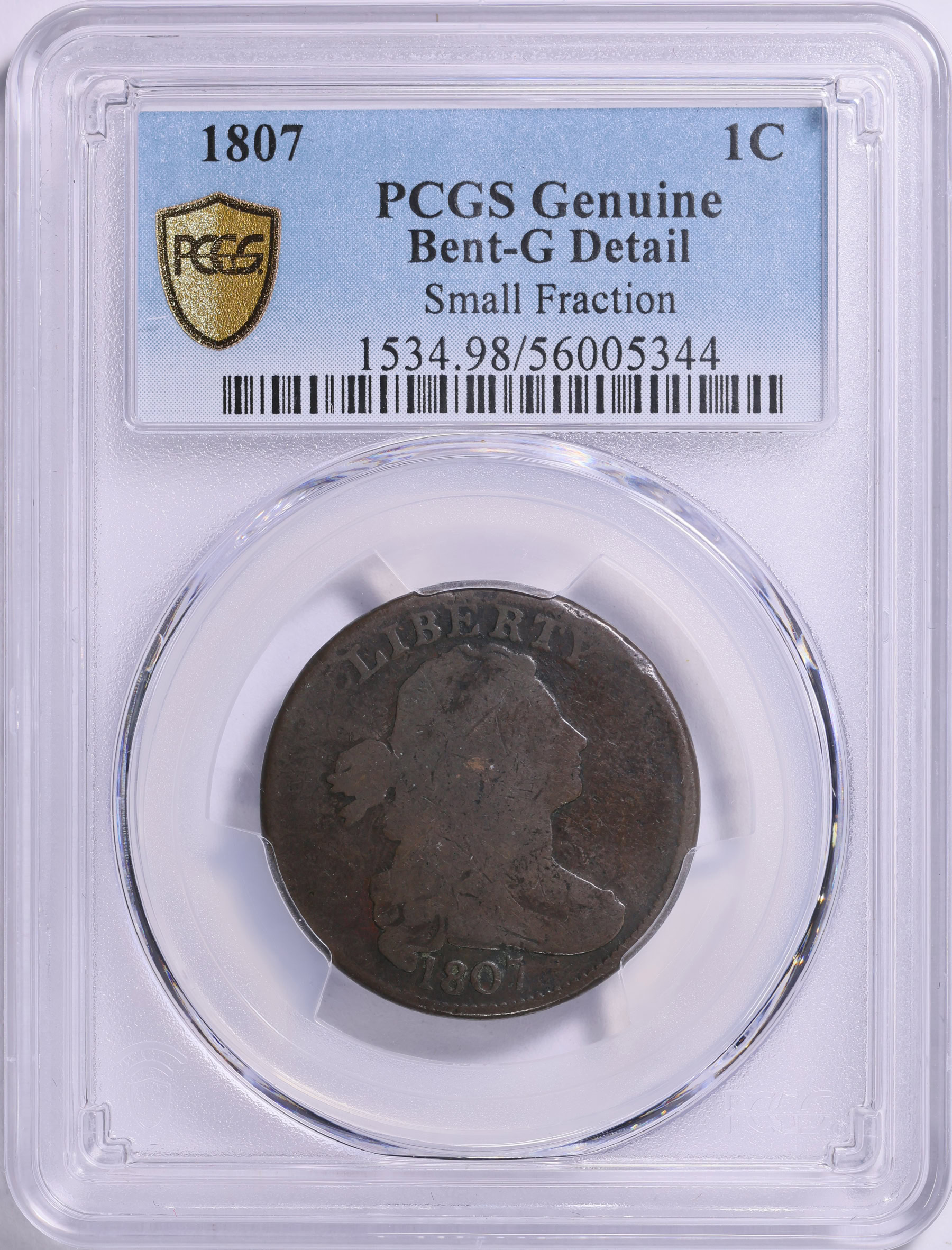 1807 Draped Bust Cent Small Fraction PCGS Genuine Good Details (Item ...