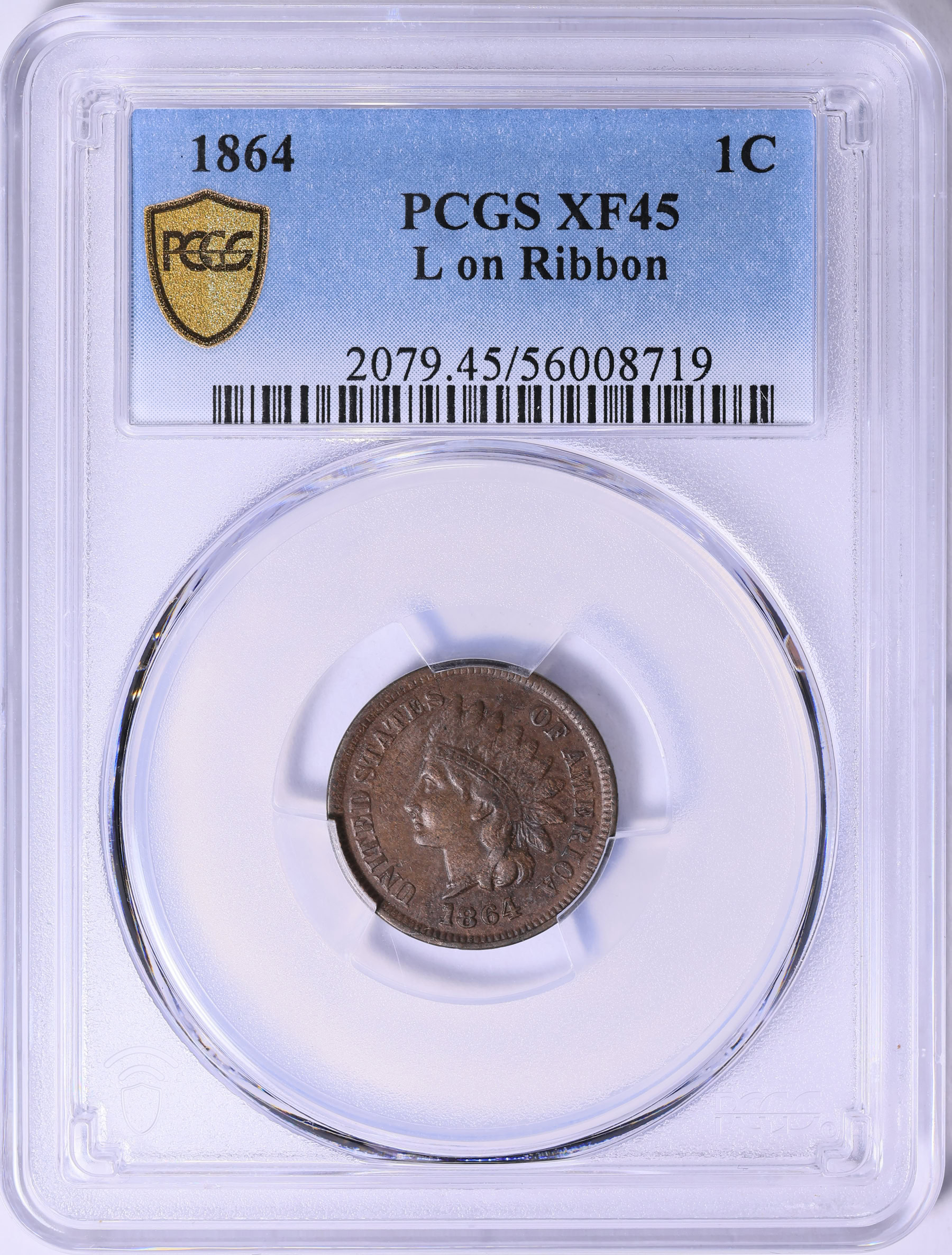 1864 Indian Cent L on Ribbon PCGS XF-45 BN (Item 1827431) | GreatCollections Coin Auctions