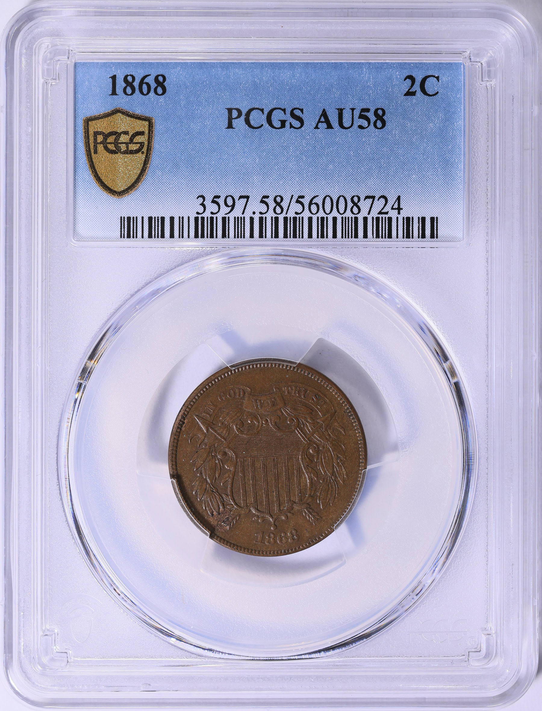 1868 Two-Cent Piece PCGS AU-58 BN (Item 1827433) | GreatCollections ...