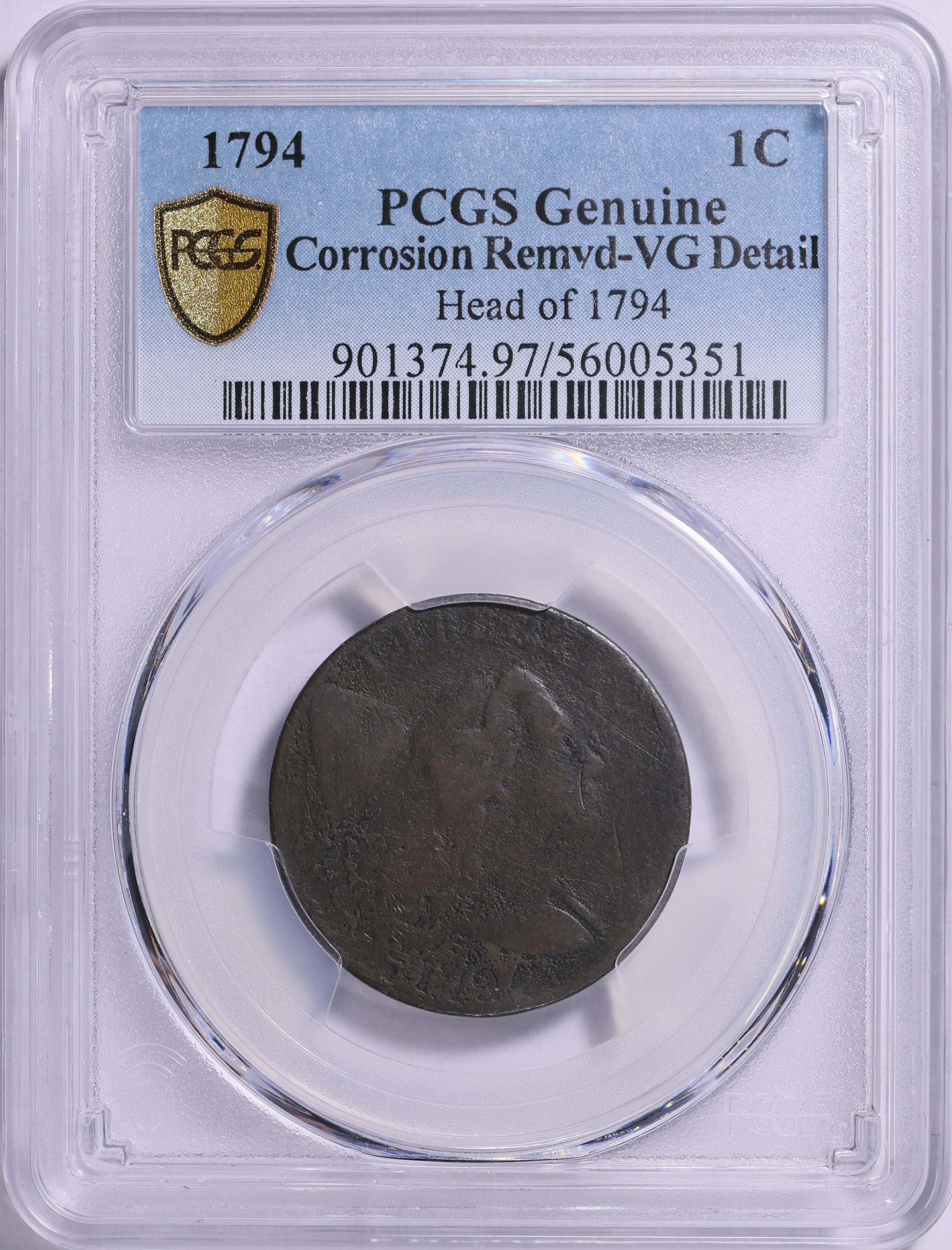 1794 Liberty Cap Cent Head of 1794 PCGS Genuine VG Details (Item ...