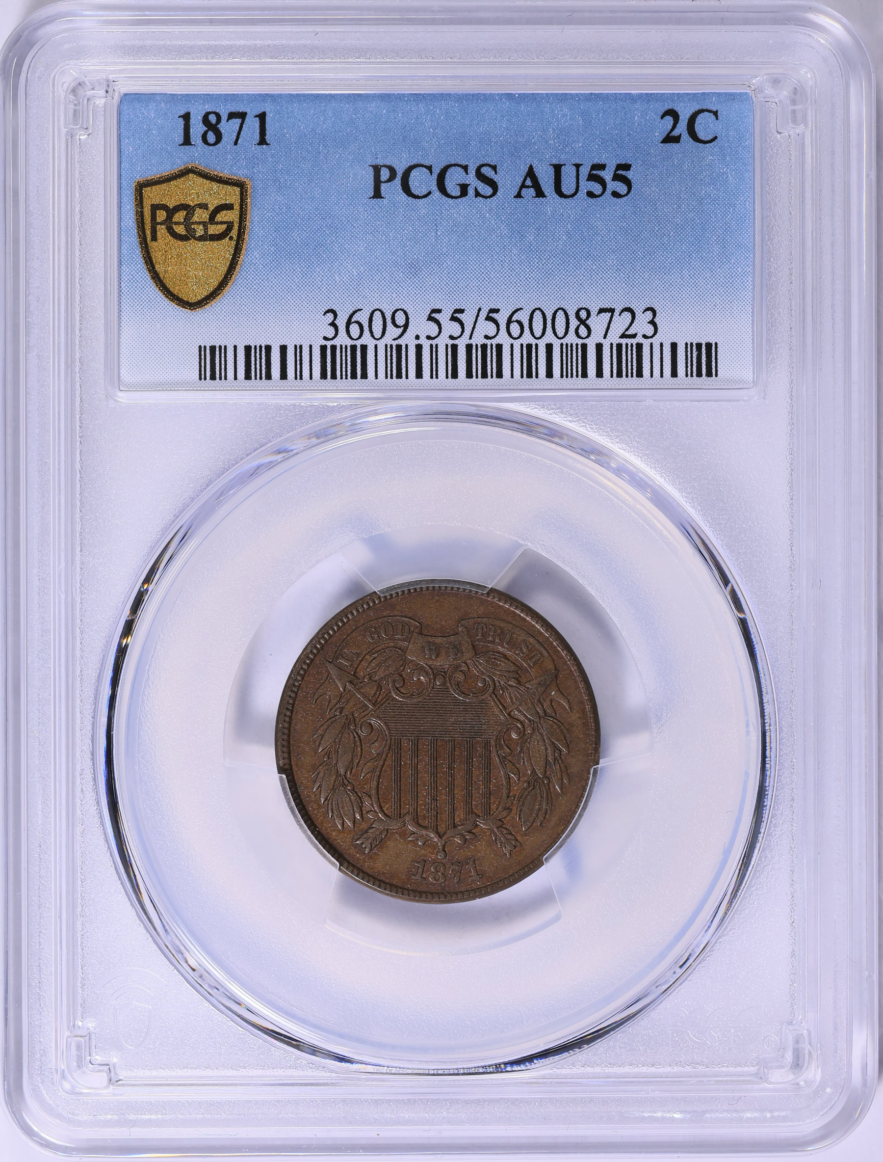 1871 Two-Cent Piece PCGS AU-55 BN (Item 1827440) | GreatCollections Coin Auctions