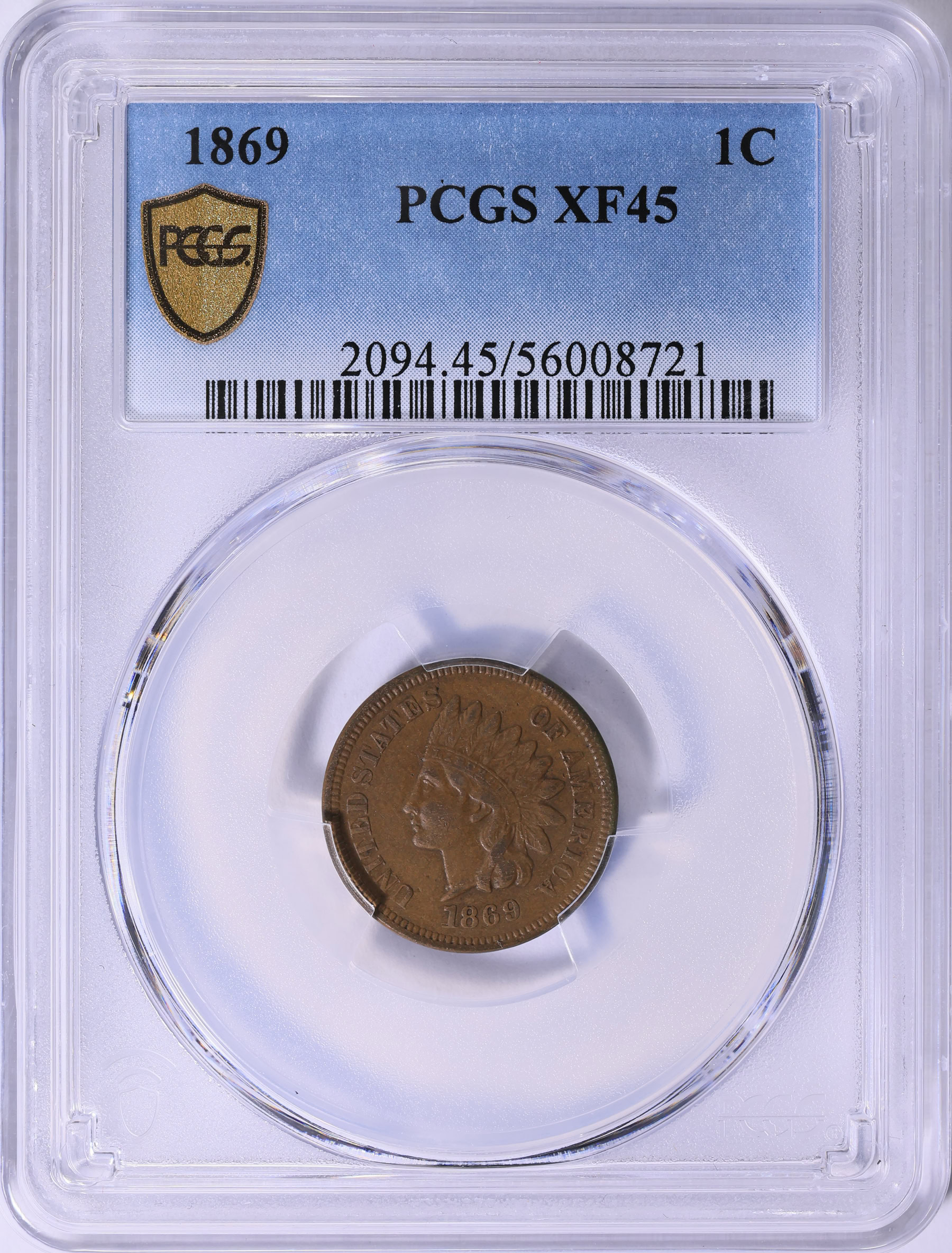 1869 Indian Cent PCGS XF-45 BN (Item 1827442) | GreatCollections Coin Auctions