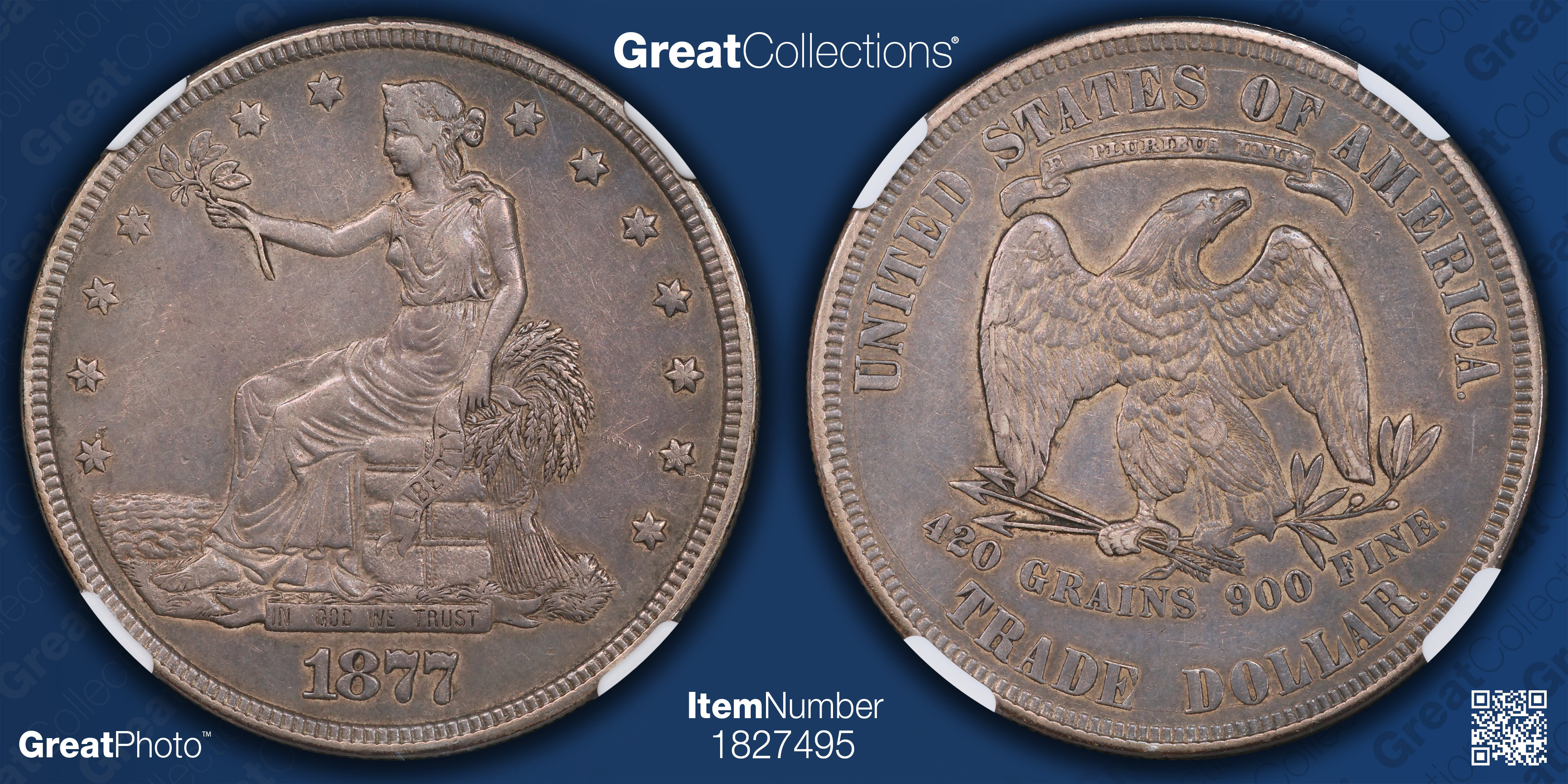 1877 Trade Silver Dollar NGC AU-50 (Item 1827495) | GreatCollections ...