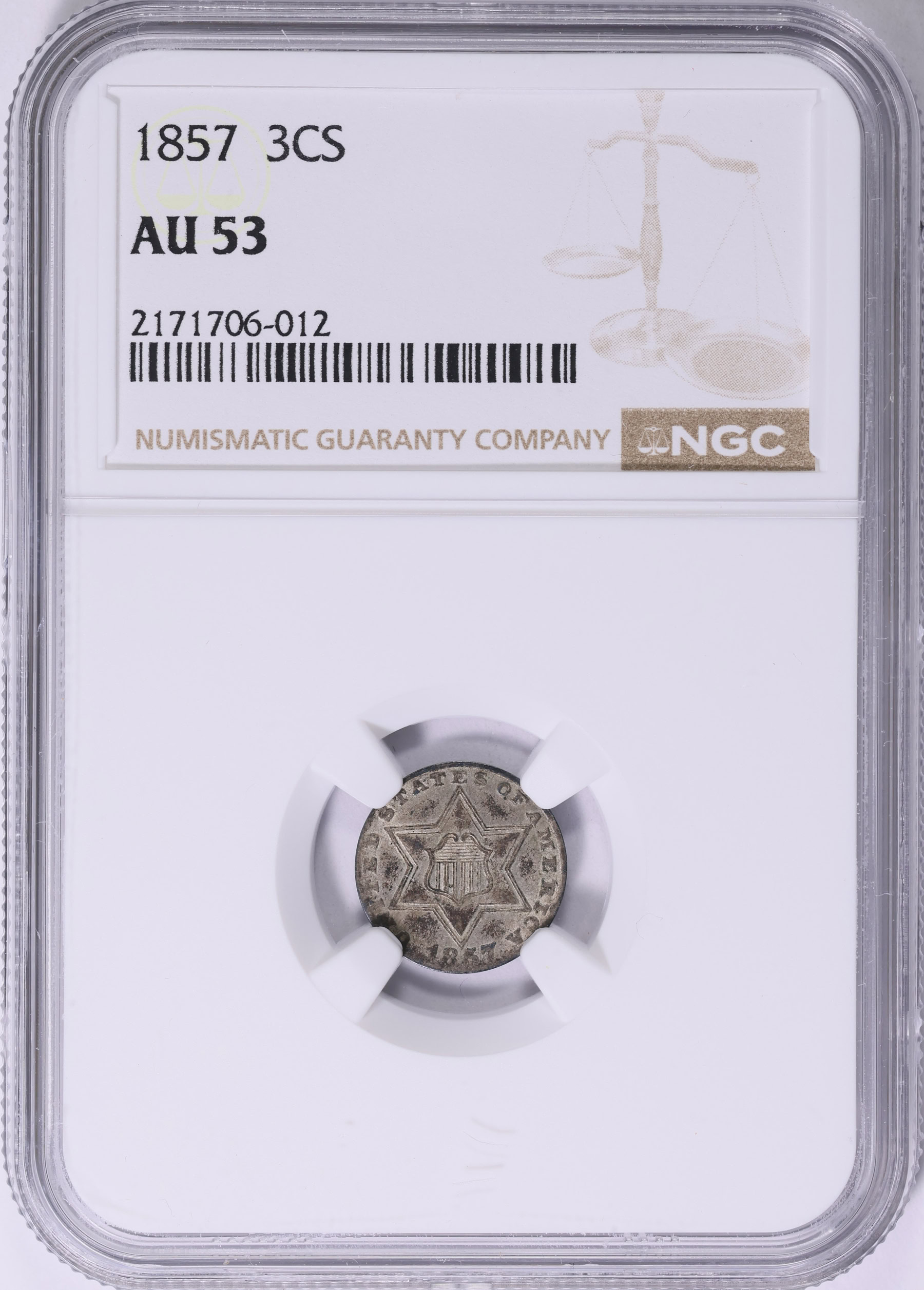 1857 Silver Three-Cent Piece NGC AU-53 (Item 1827502 ...