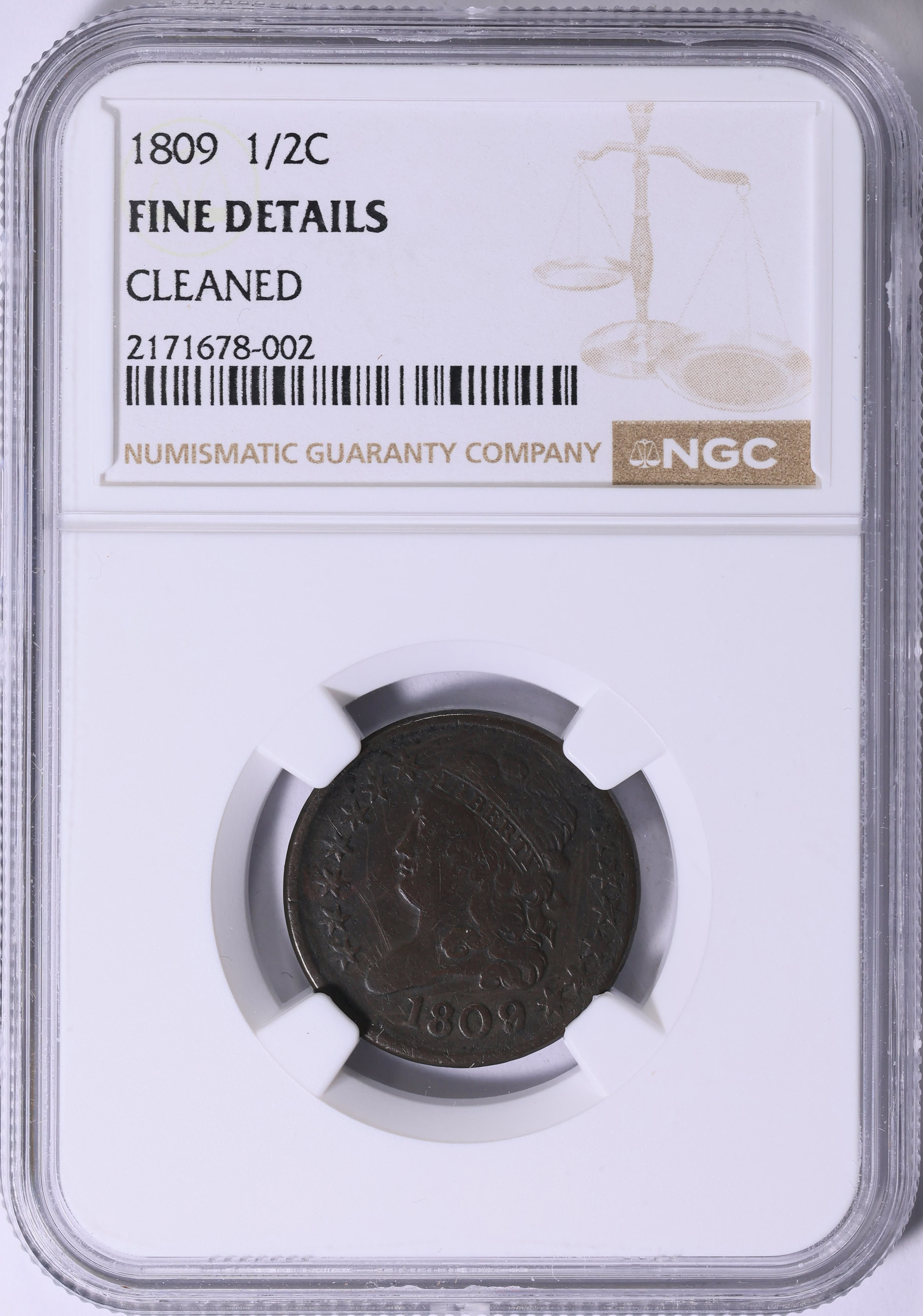 1809 Classic Half Cent NGC Fine Details (Item 1827509) | GreatCollections Coin Auctions