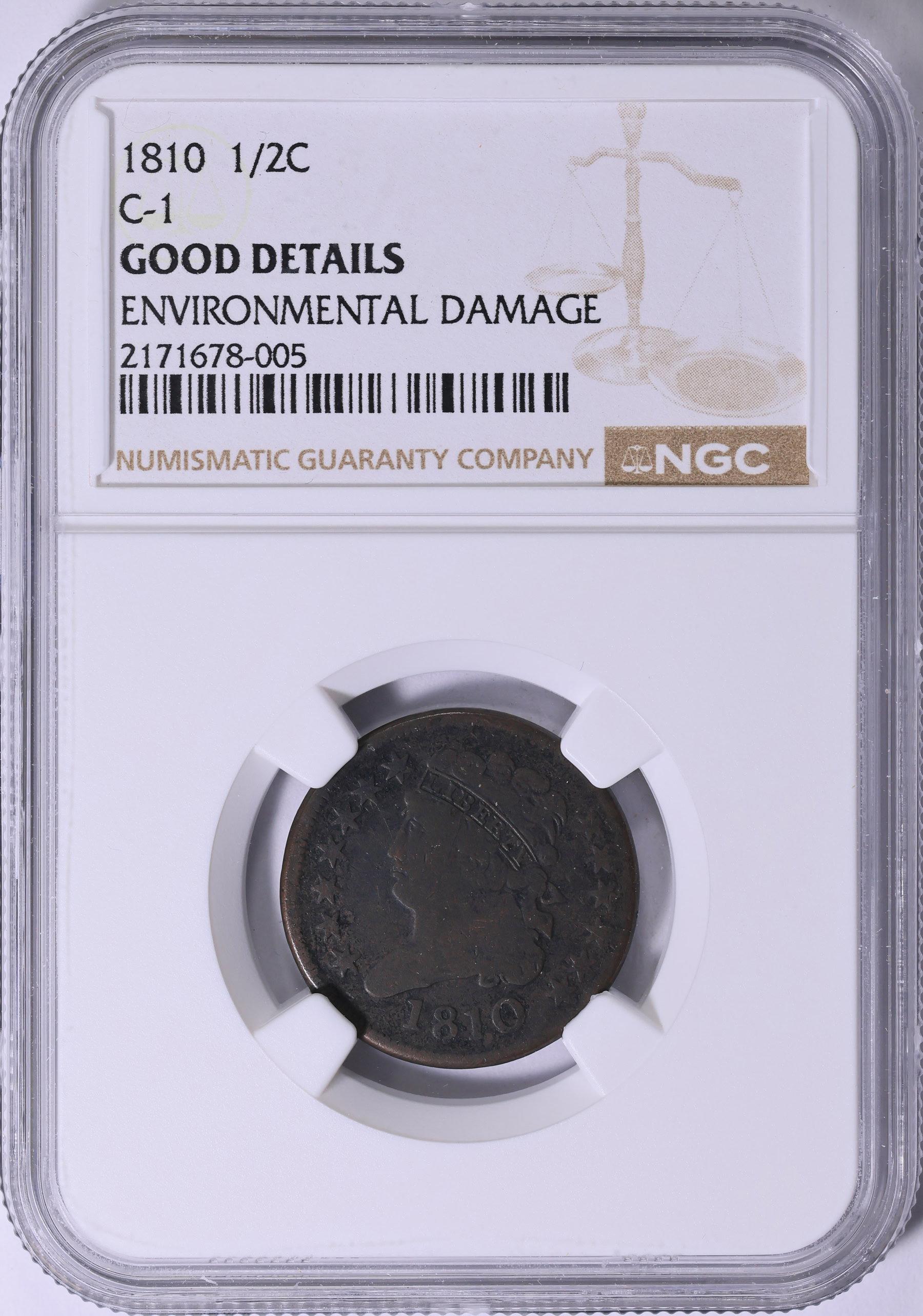 1810 Classic Half Cent C-1 NGC Good Details (Item 1827513) | GreatCollections Coin Auctions