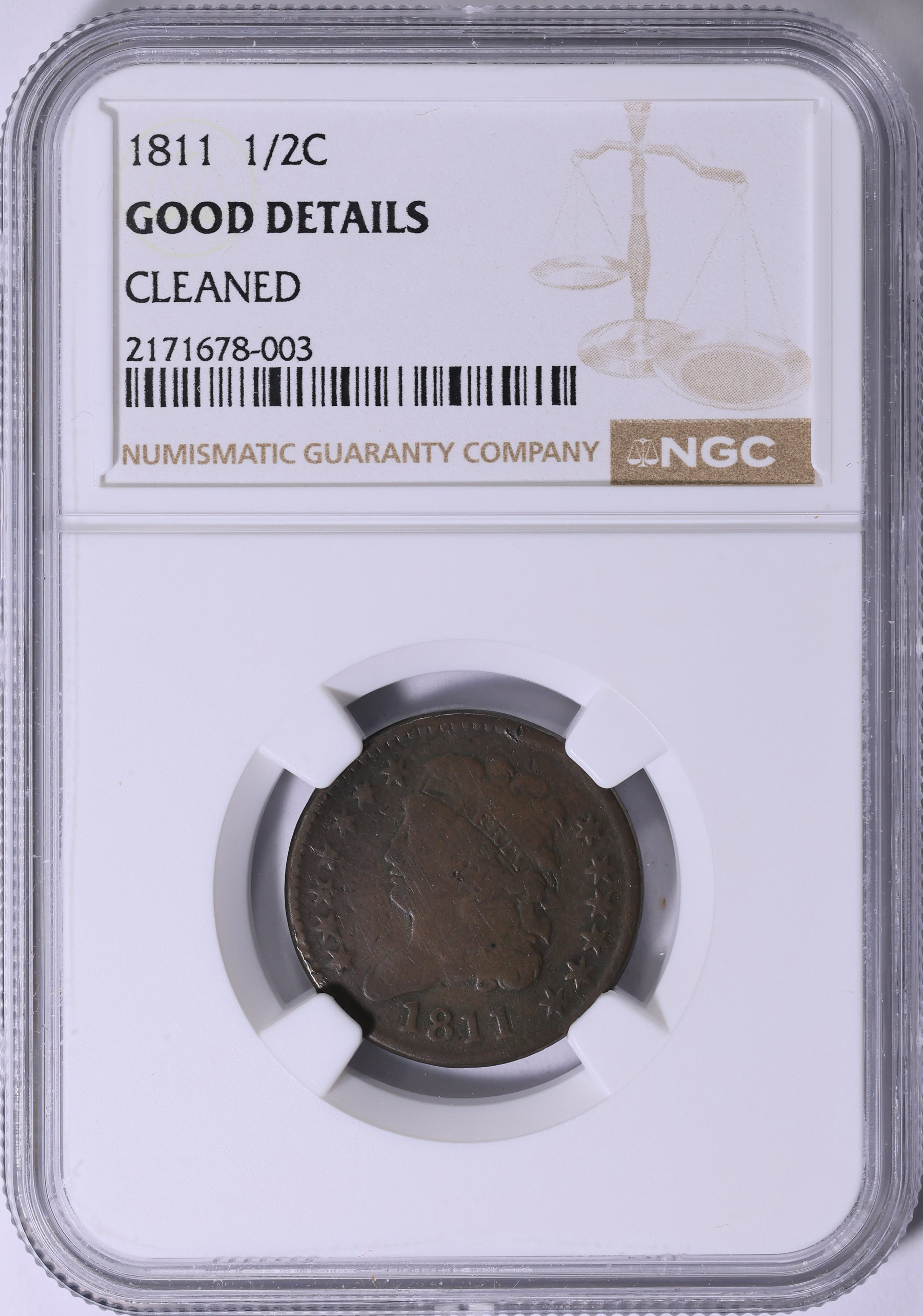 1811 Classic Half Cent NGC Good Details (Item 1827515 ...