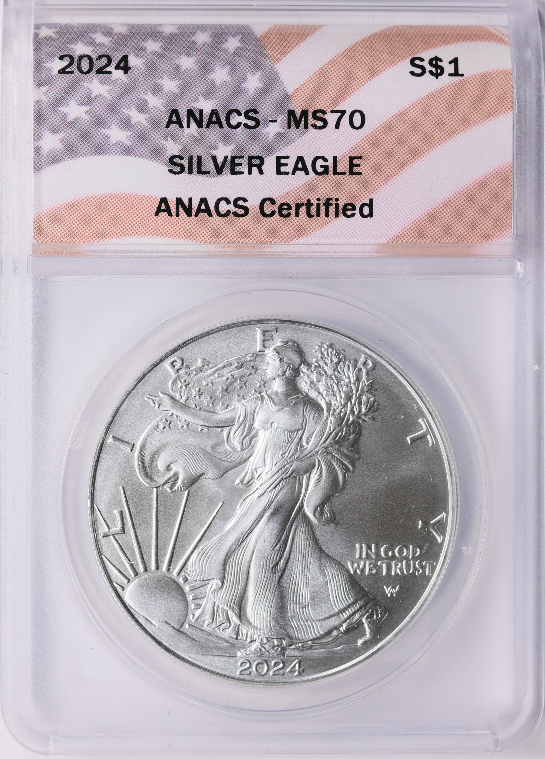 2024 $1 Silver Eagle ANACS MS-70 (Flag Label) | ANACS Cert ...