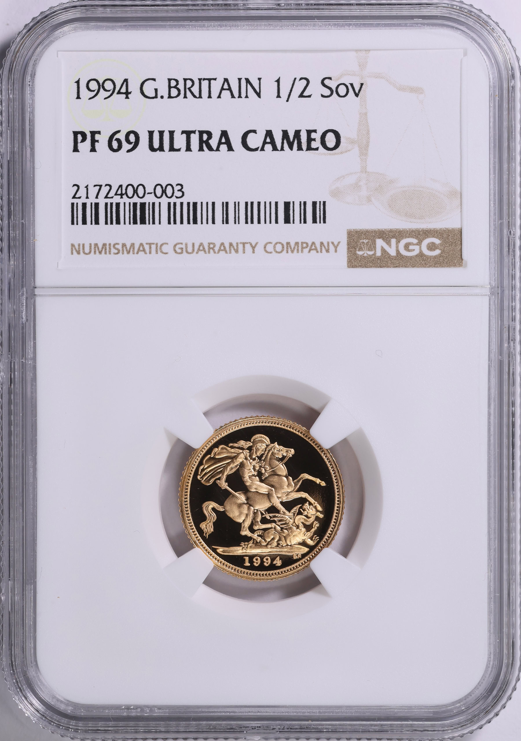 Great Britain 1994 Gold 1/2 Sovereign St. George KM-942 NGC Proof-69 UC ...