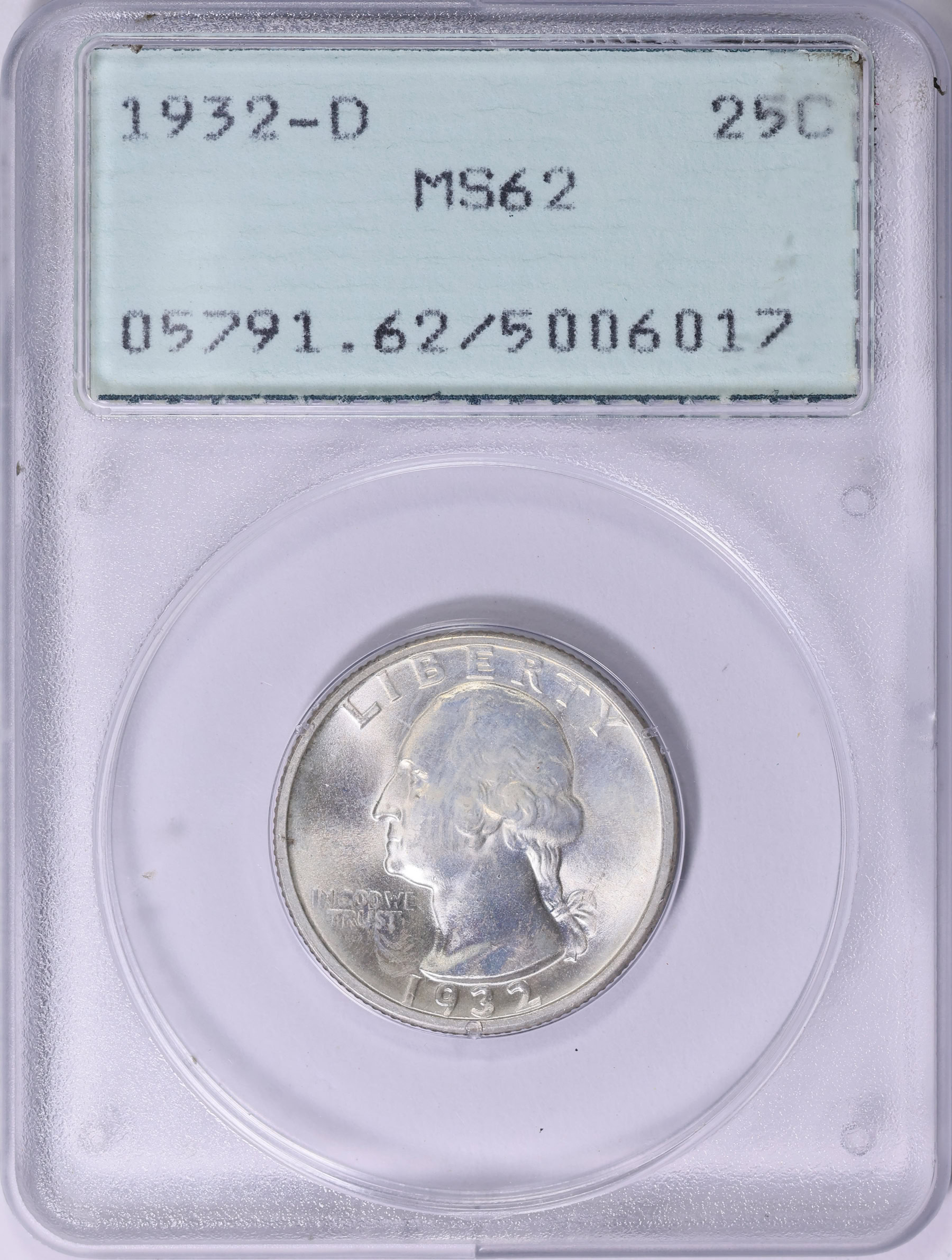 1932-D Washington Quarter PCGS MS-62 OGH (1st Gen) (Item 1827597) | GreatCollections Coin Auctions