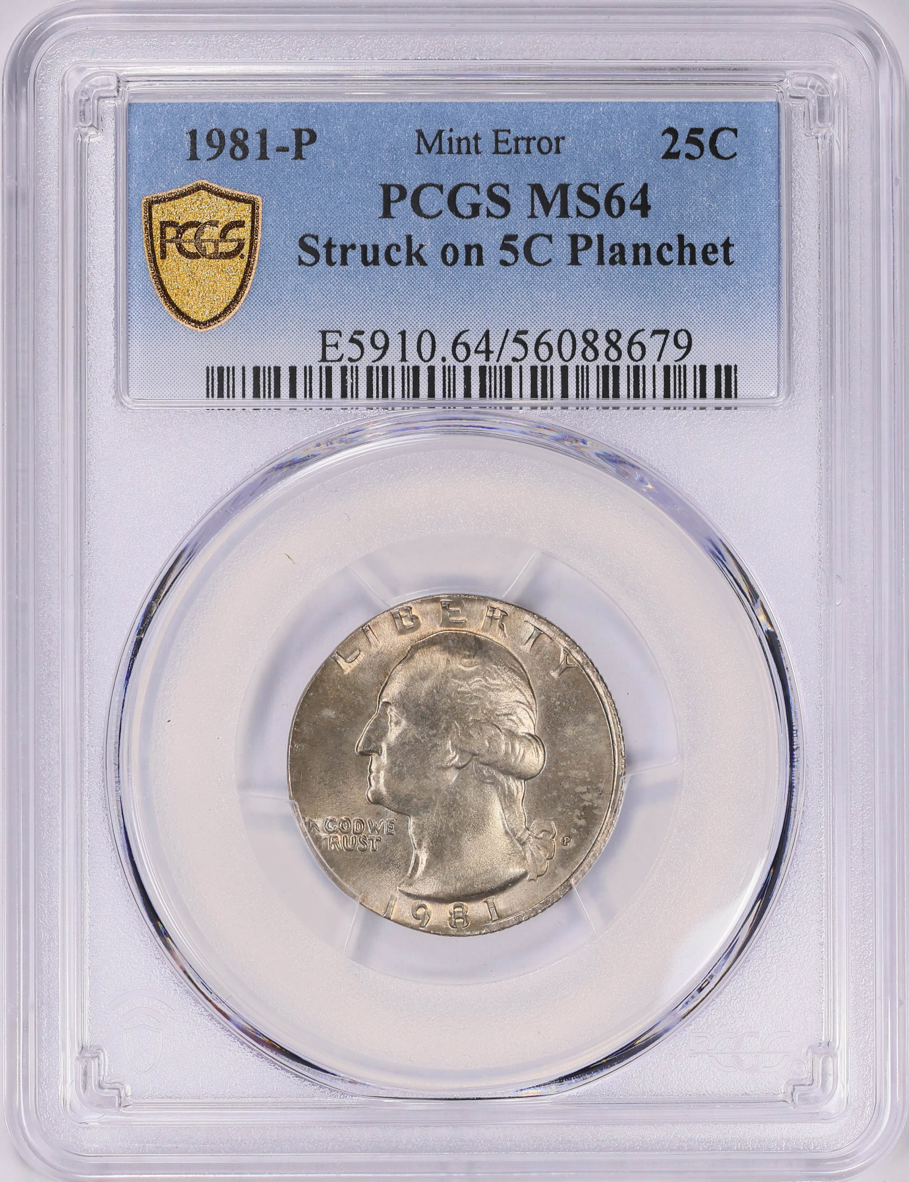 Mint Error 1981-P Washington Quarter Struck on Nickel Planchet PCGS MS ...