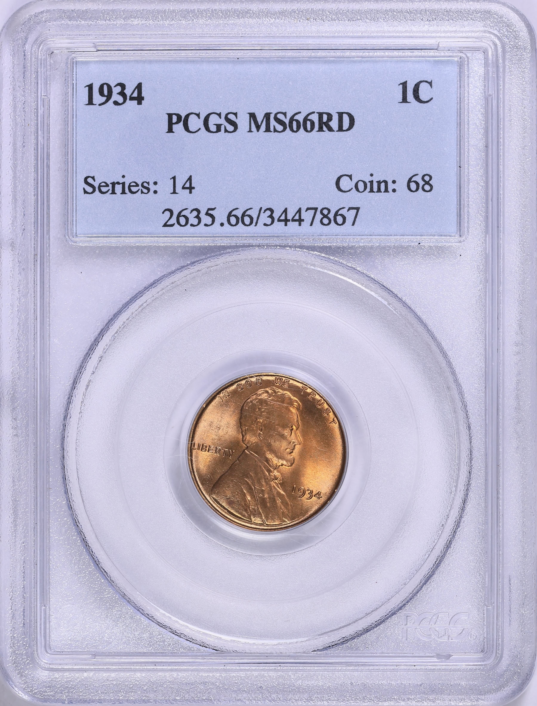 1934 Lincoln Cent PCGS MS-66 RD (Item 1827703) | GreatCollections Coin Auctions