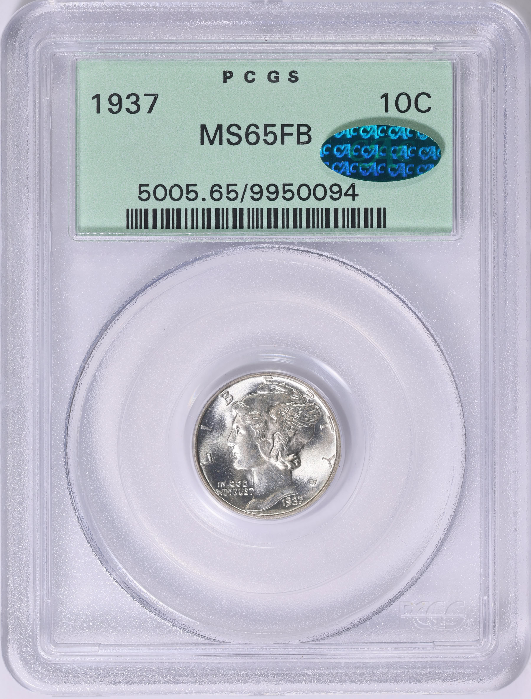 1937 Mercury Dime PCGS MS-65 FB (CAC Green) OGH (Item 1827711) | GreatCollections Coin Auctions