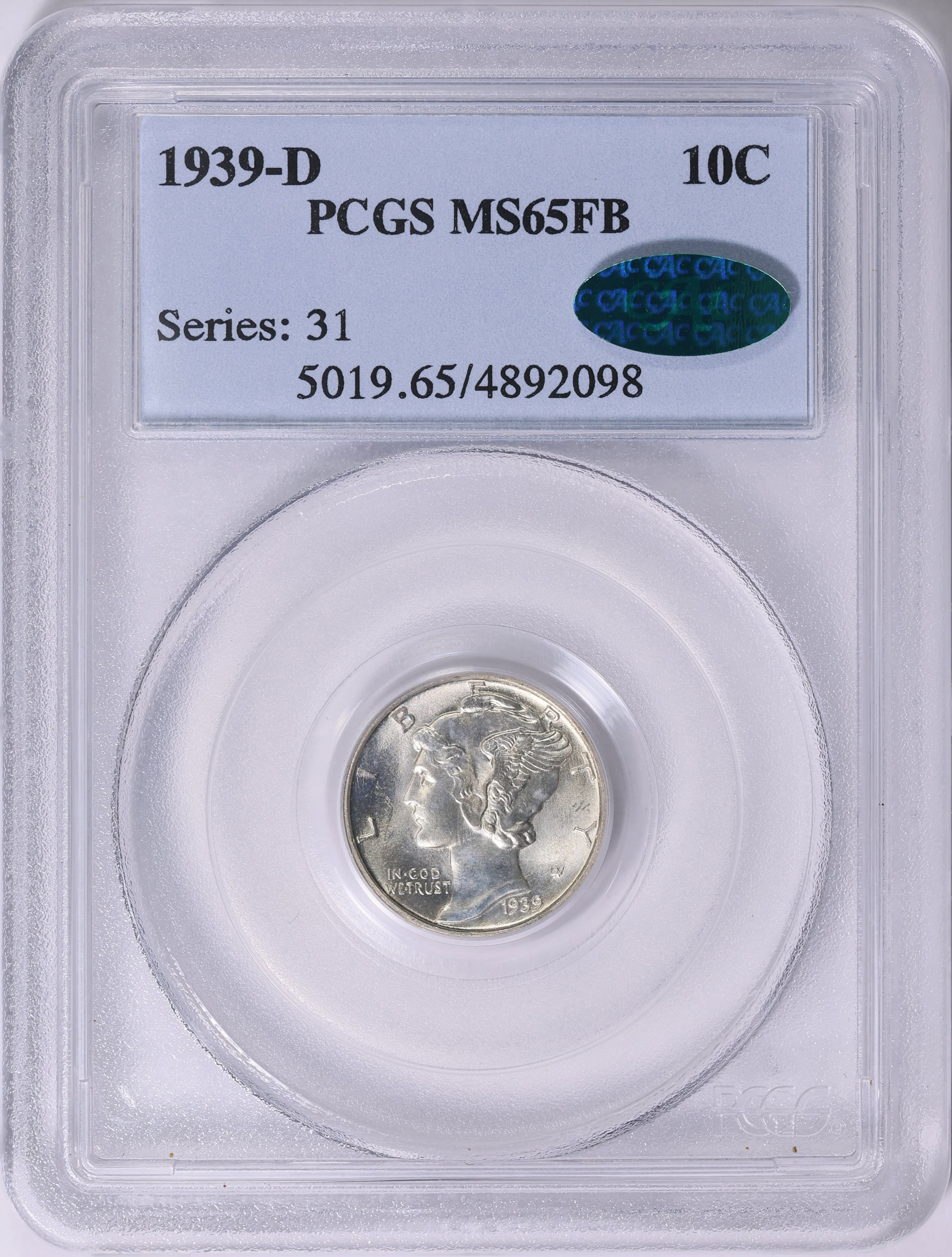 1939-D Mercury Dime PCGS MS-65 FB (CAC Green) (Item 1827713) | GreatCollections Coin Auctions