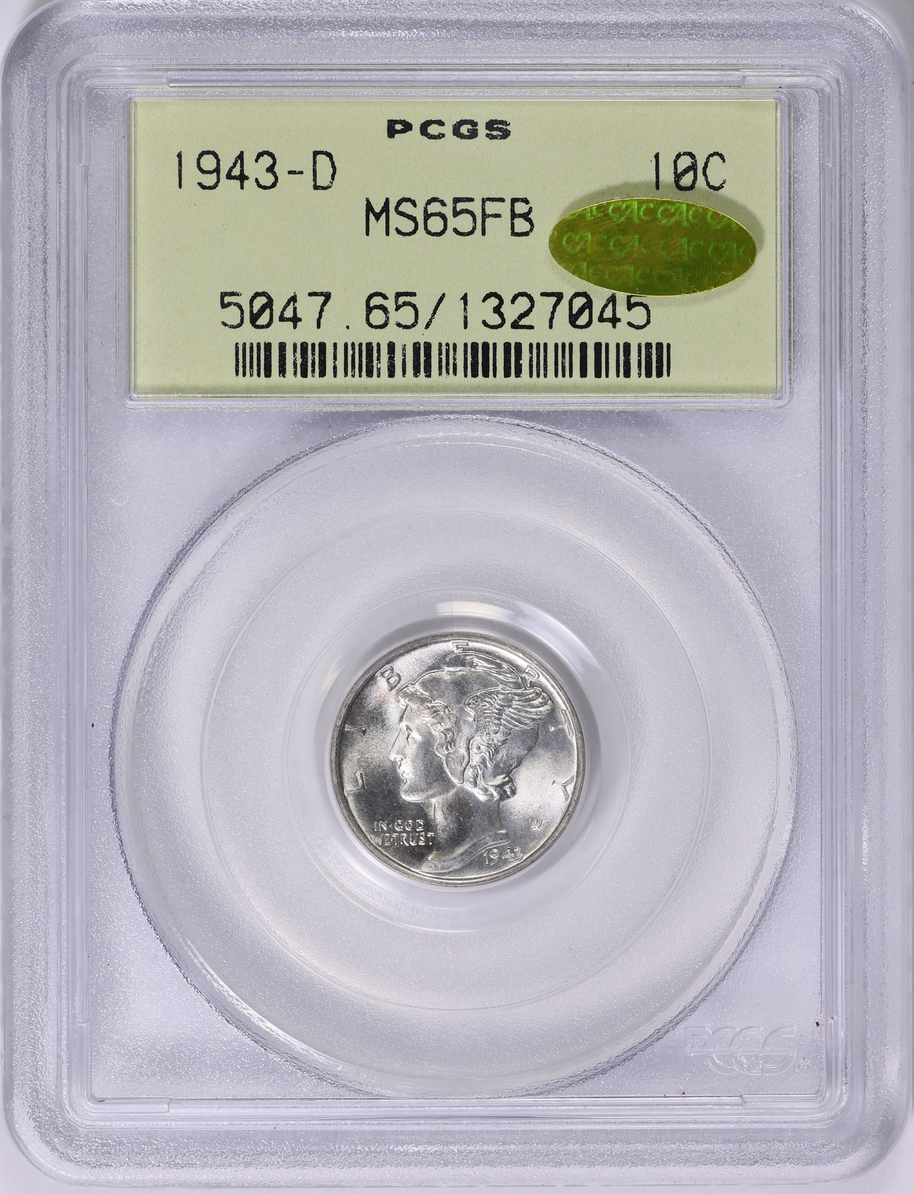 1943-D Mercury Dime PCGS MS-65 FB (CAC Gold) OGH (Item 1827719) | GreatCollections Coin Auctions