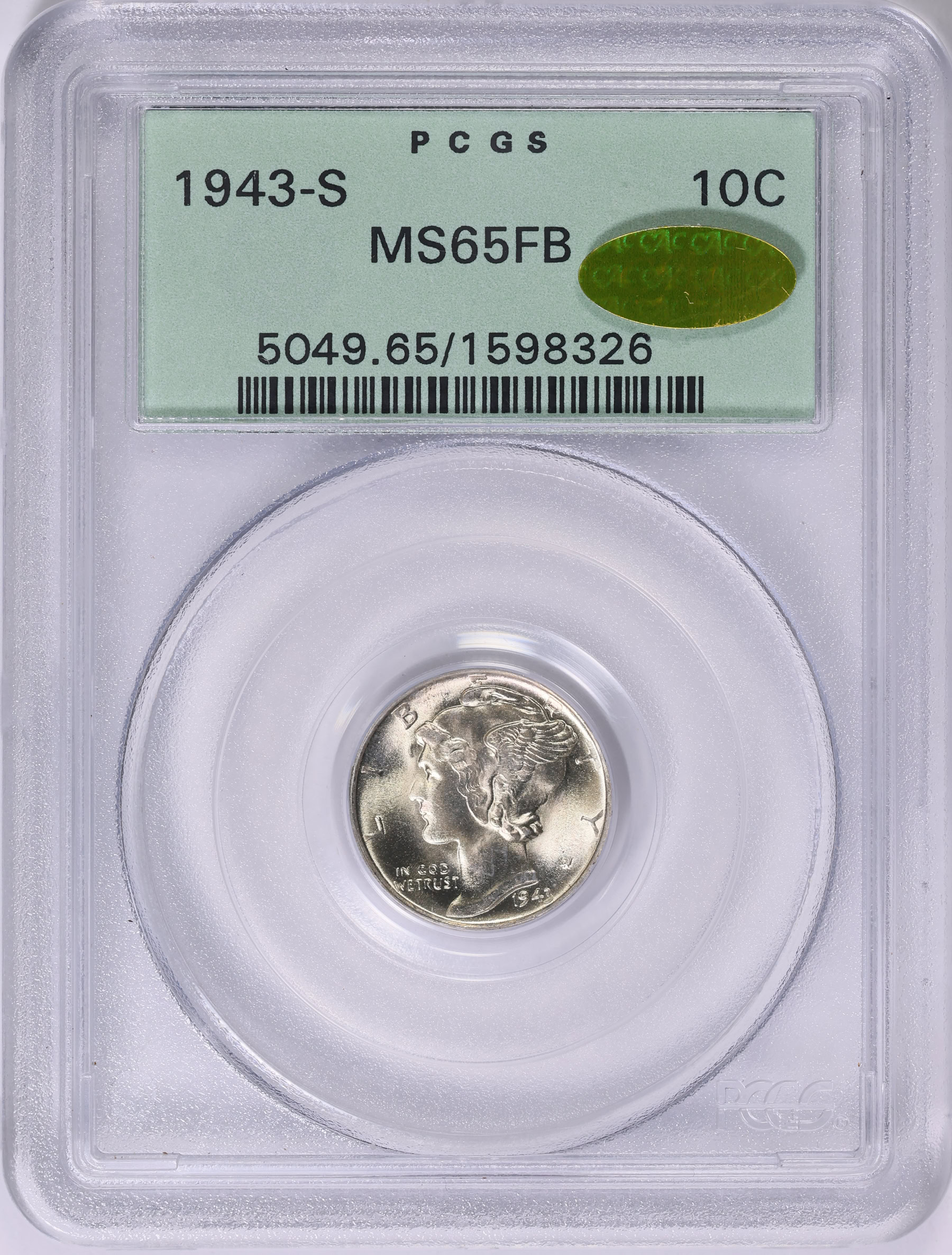 1943-S Mercury Dime PCGS MS-65 FB (CAC Gold) OGH (Item 1827720) | GreatCollections Coin Auctions