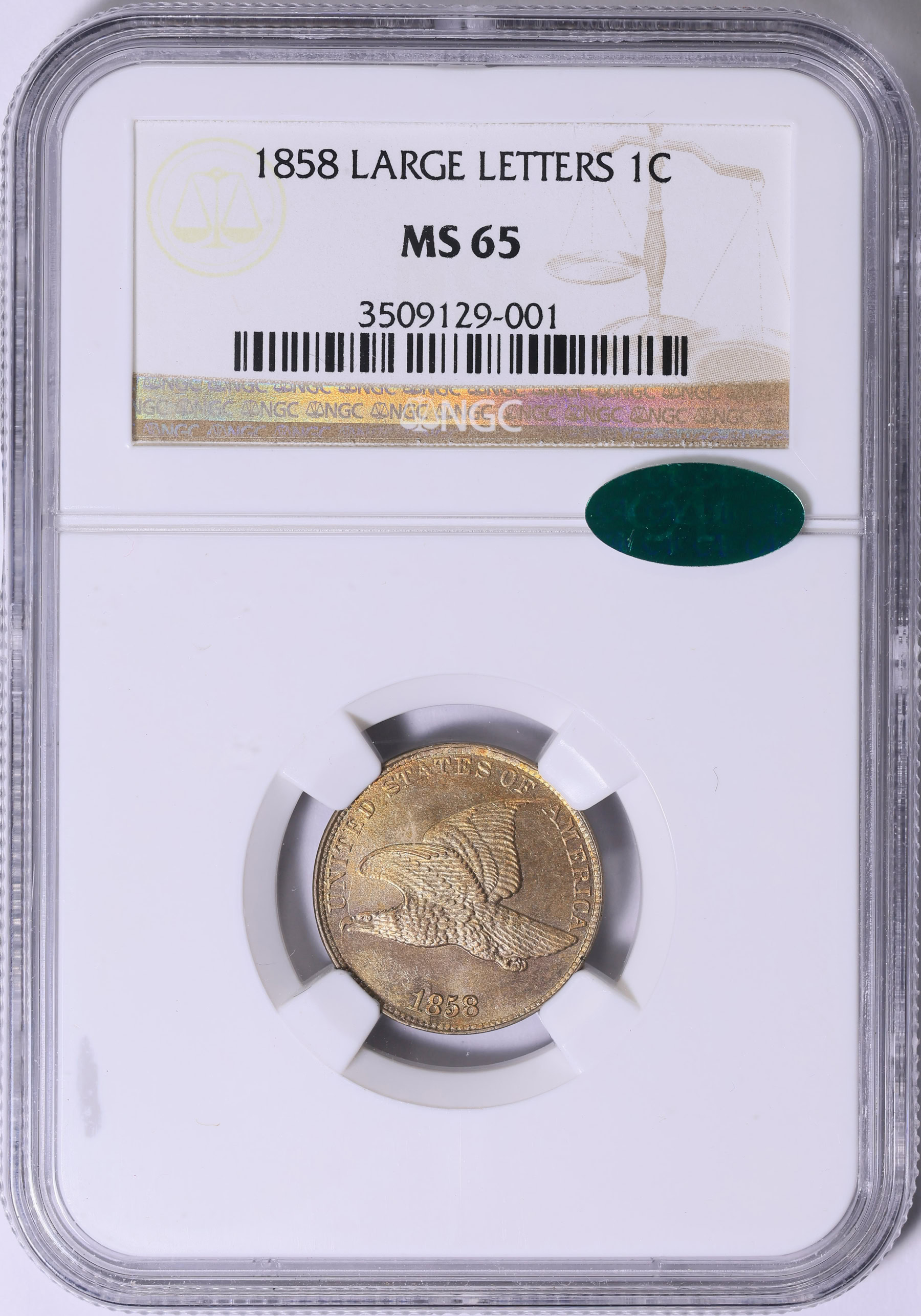 1858 Flying Eagle Cent Large Letters NGC MS-65 (CAC Green) (Item ...