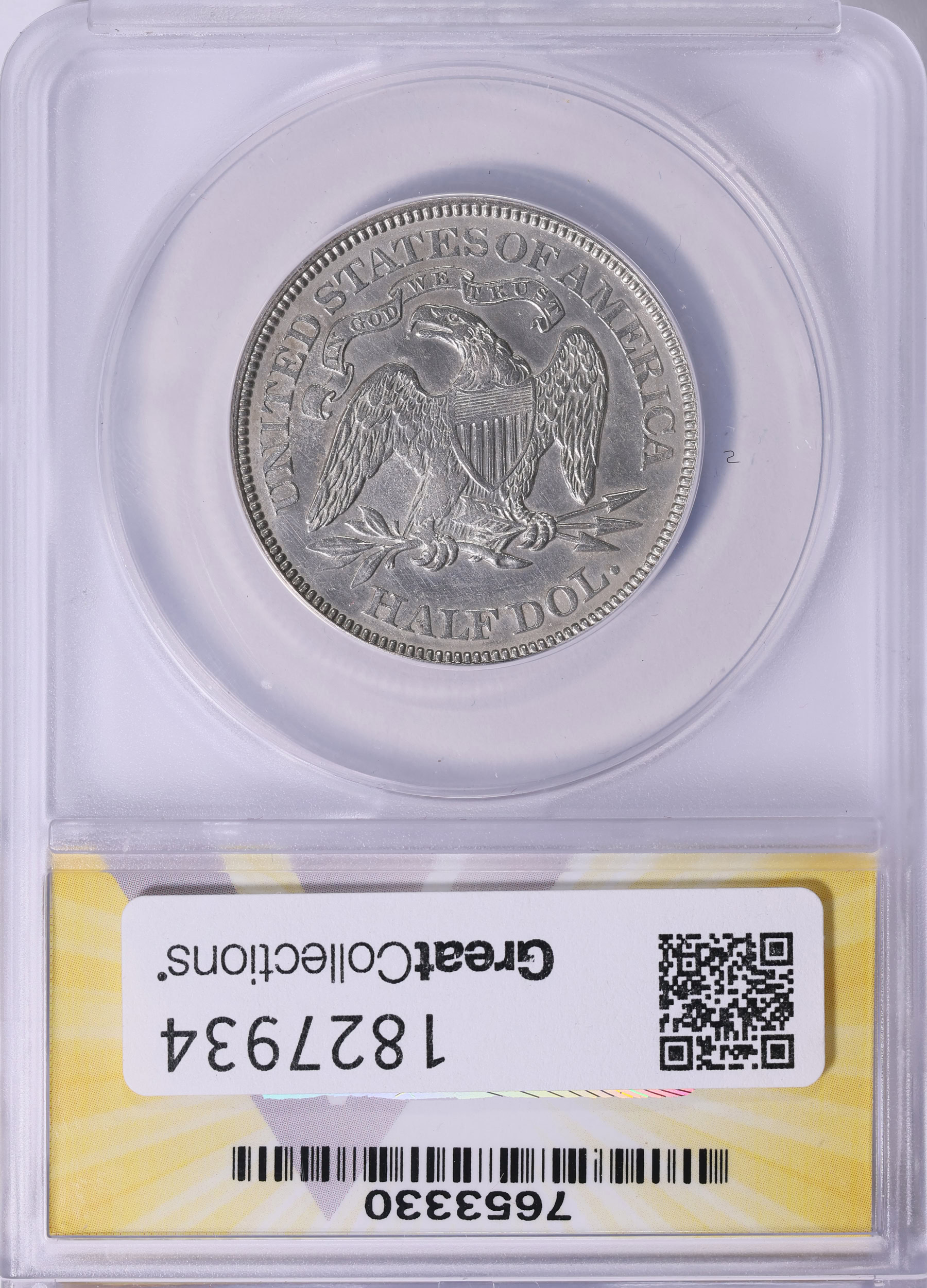 1866 Seated Liberty Half Dollar Motto ANACS AU-50 Details (Item 1827934) | GreatCollections Coin ...