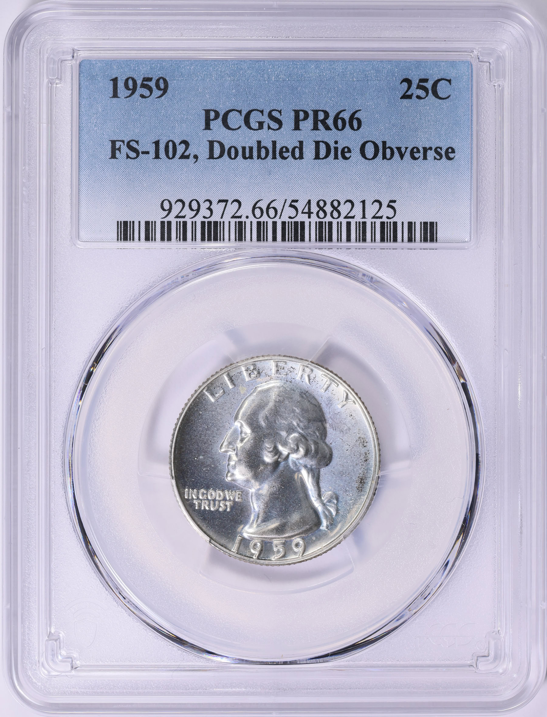 1959 Washington Quarter Doubled Die Obverse FS-102 PCGS Proof-66 | PCGS Cert #54882125 ...