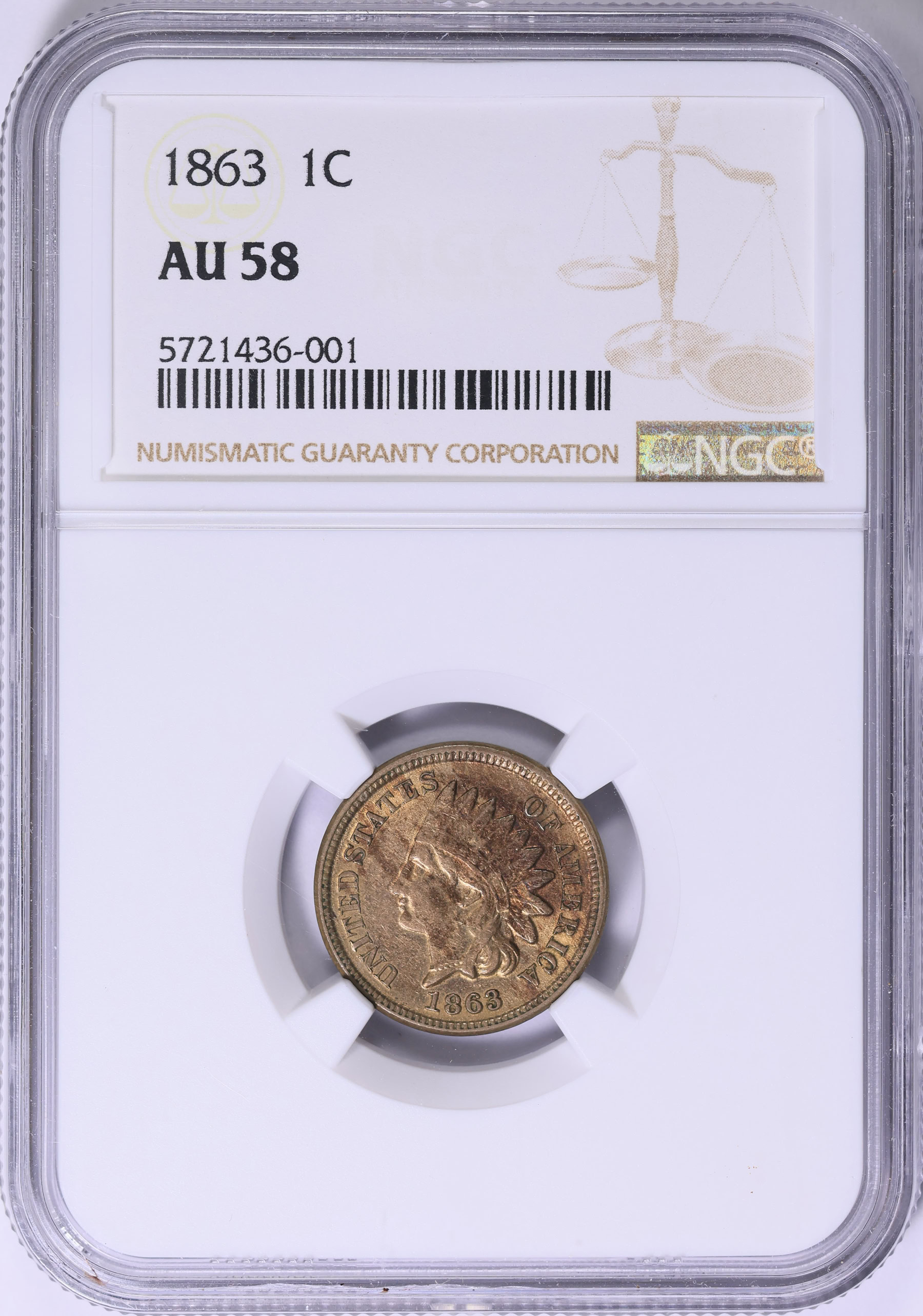 1863 Indian Cent NGC AU-58 (Item 1828027) | GreatCollections Coin Auctions