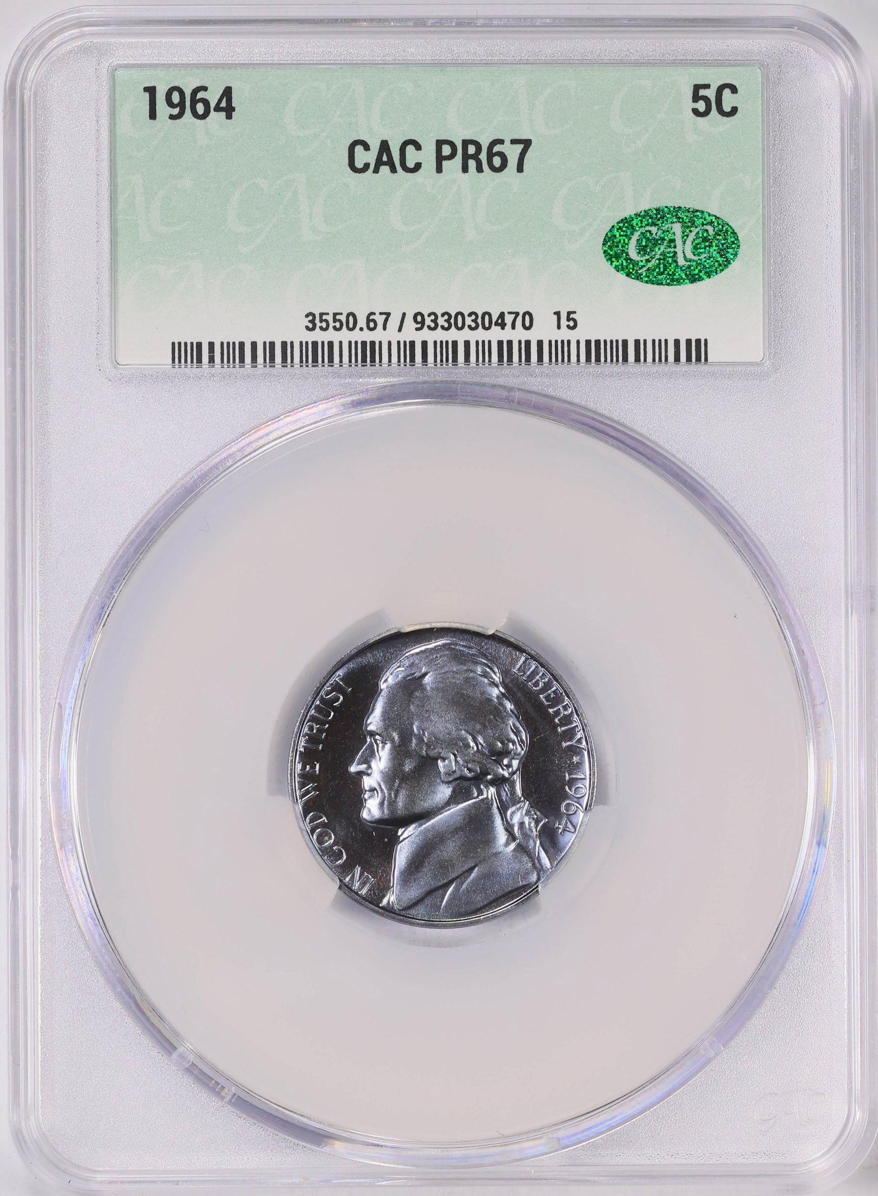 1964 Jefferson Nickel CACG Proof-67 (Toned) (Item 1828100) | GreatCollections Coin Auctions