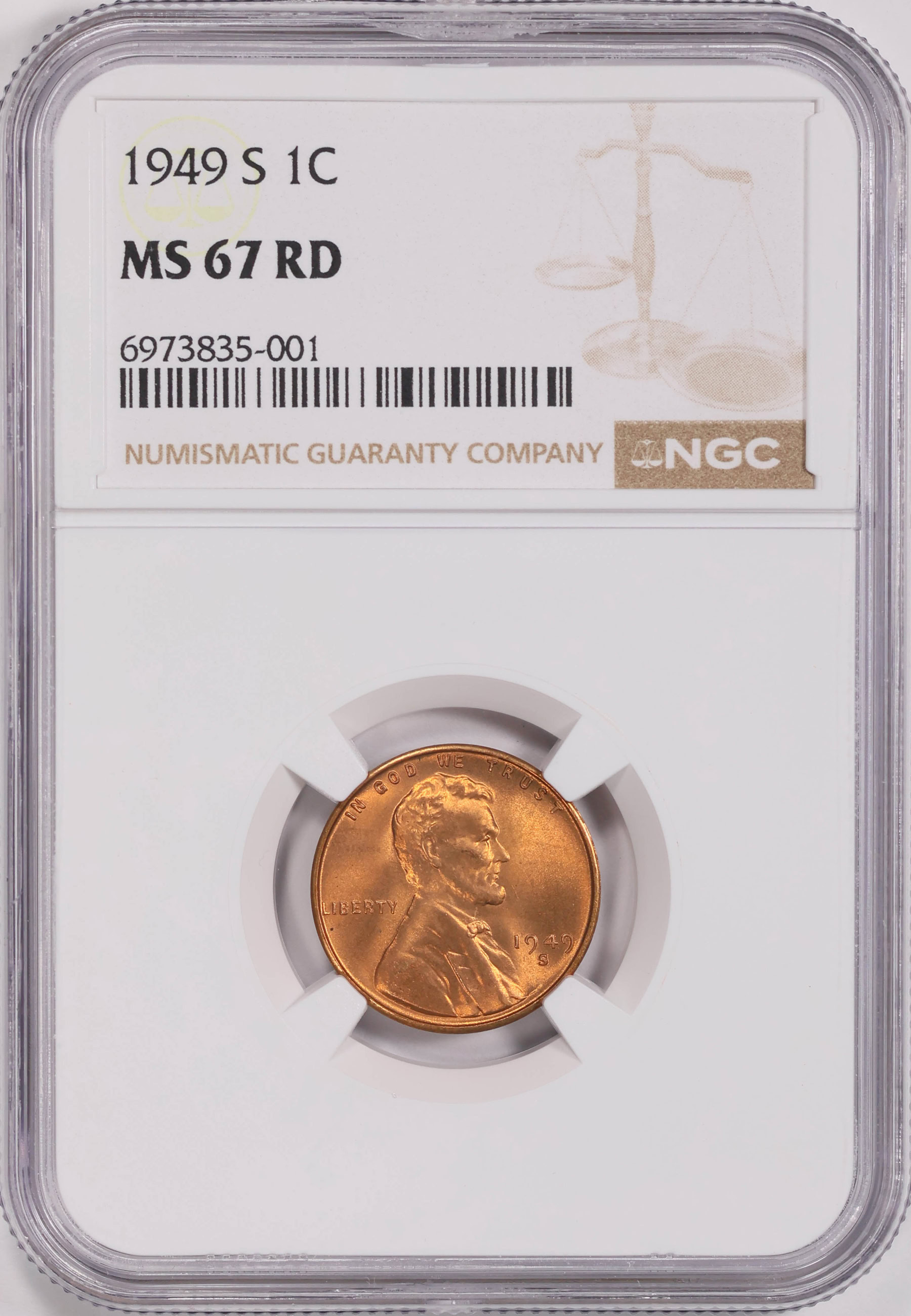1949-S Lincoln Cent NGC MS-67 RD (Item 1828188) | GreatCollections Coin Auctions