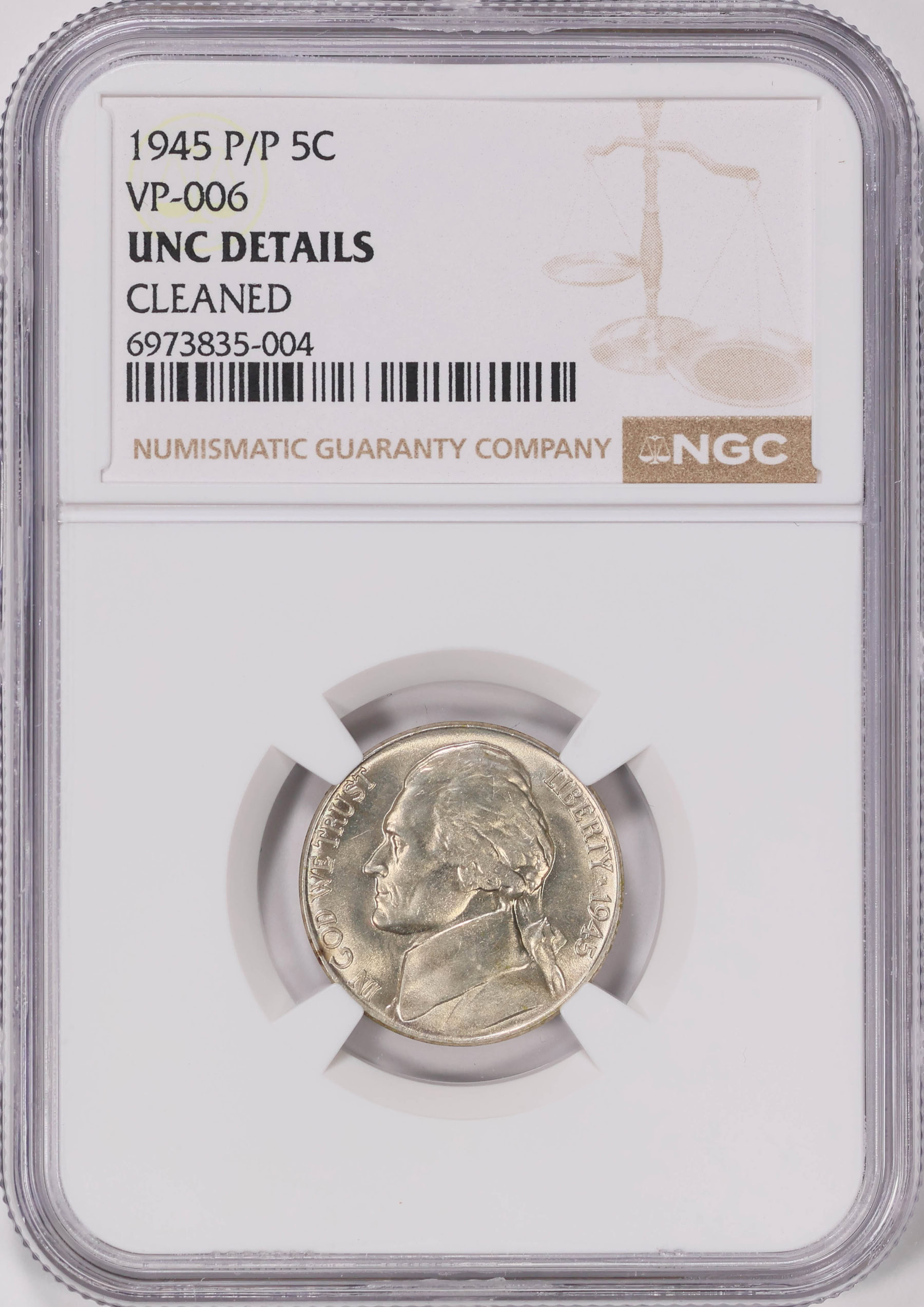 1945-P/P Jefferson Nickel VP-006 NGC Unc Details (Item 1828190 ...