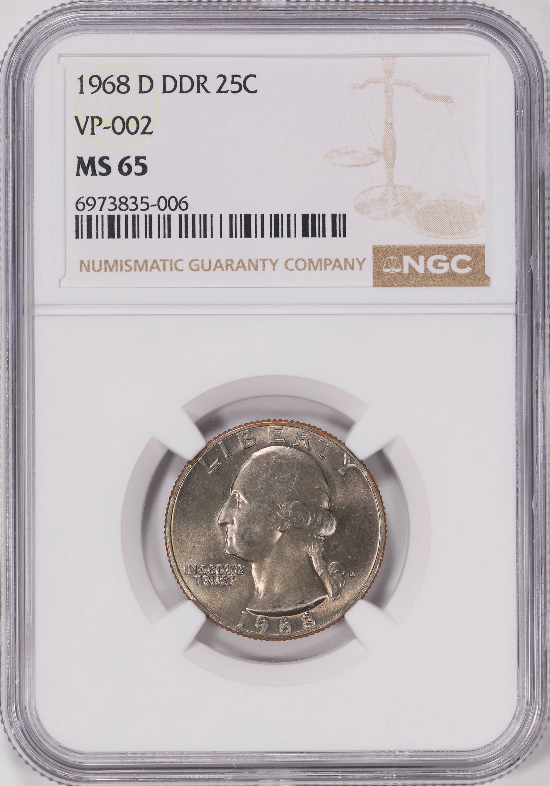 1968-D Washington Quarter DDR VP-002 NGC MS-65 (Item 1828192 ...