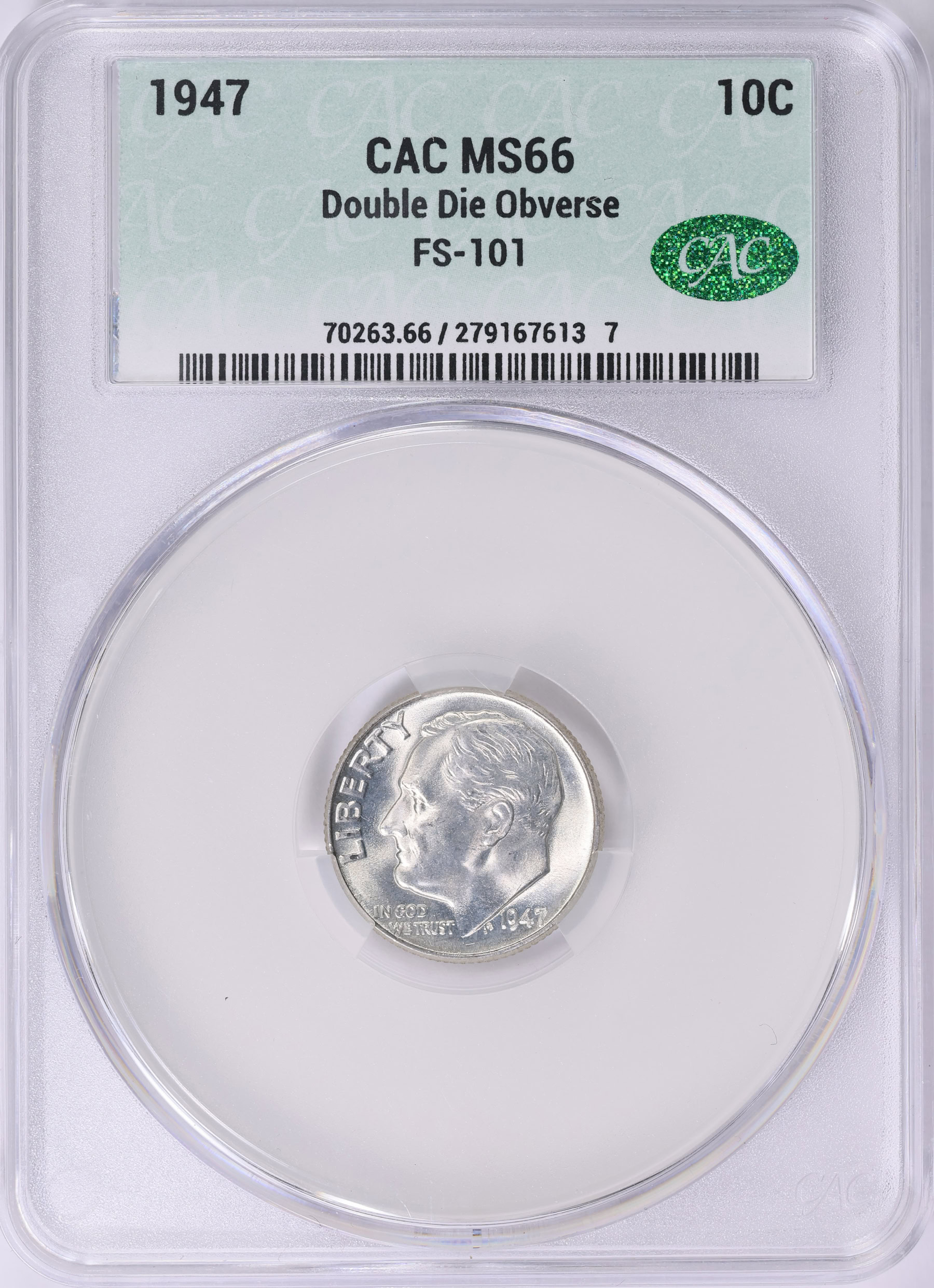 1947 Roosevelt Dime Doubled Die Obverse FS-101 CACG MS-66 (Item 1828237 ...