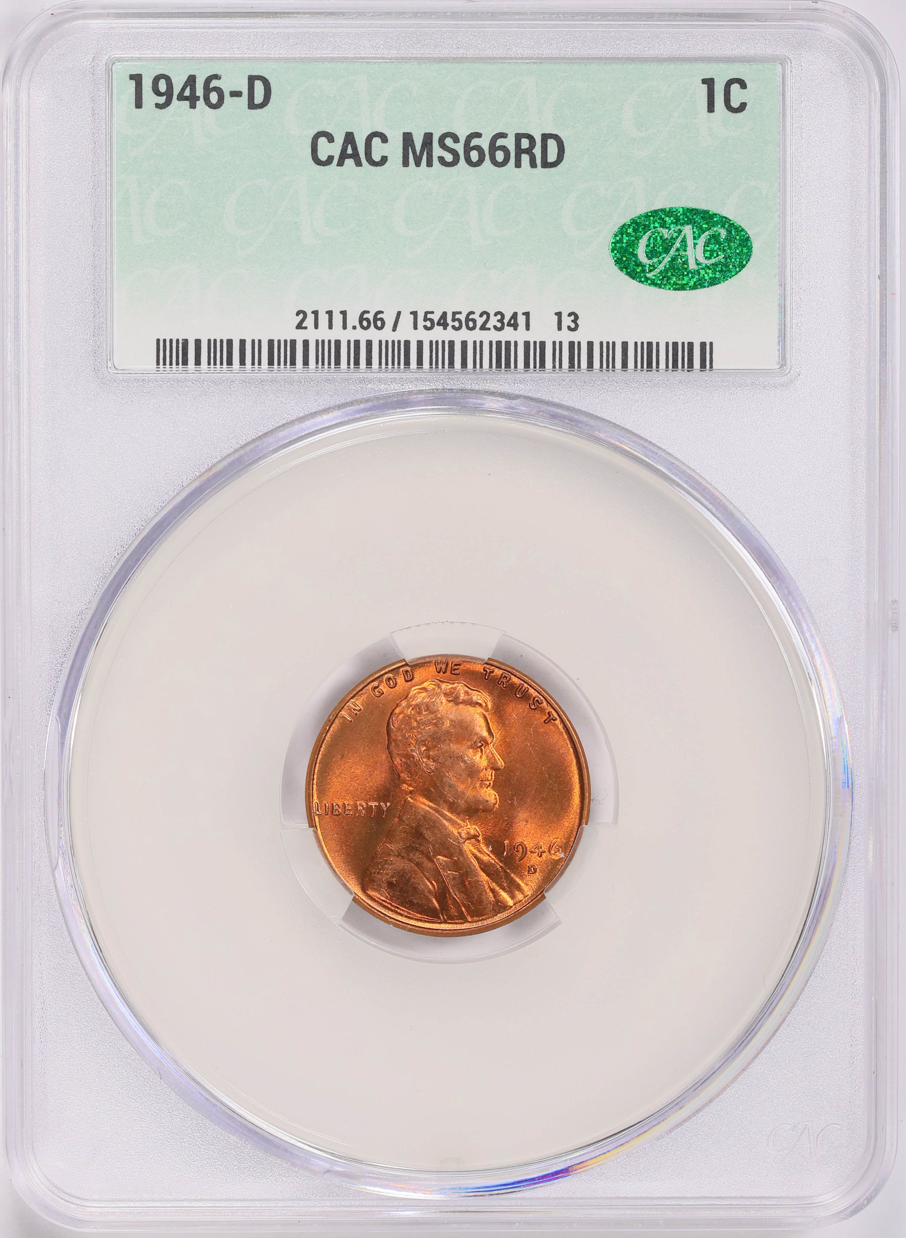 1946-D Lincoln Cent CACG MS-66 RD (Item 1828274) | GreatCollections Coin Auctions