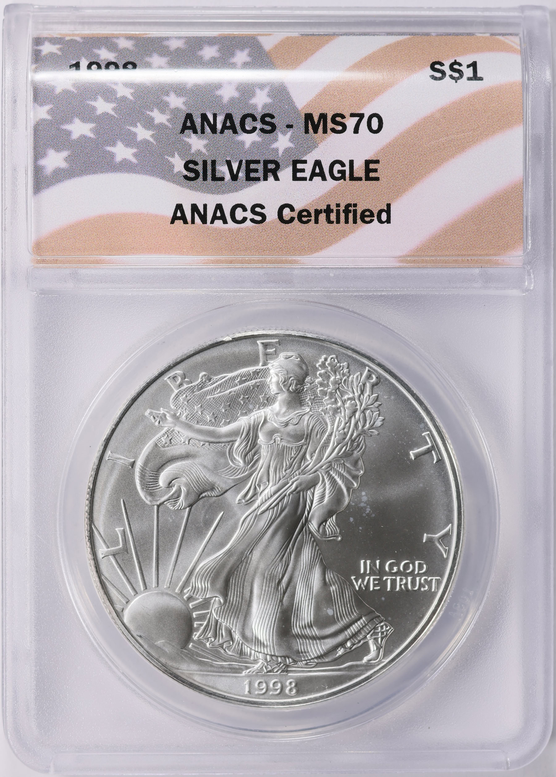 1998 $1 Silver Eagle ANACS MS-70 (Flag Label) (Item 1828556 ...