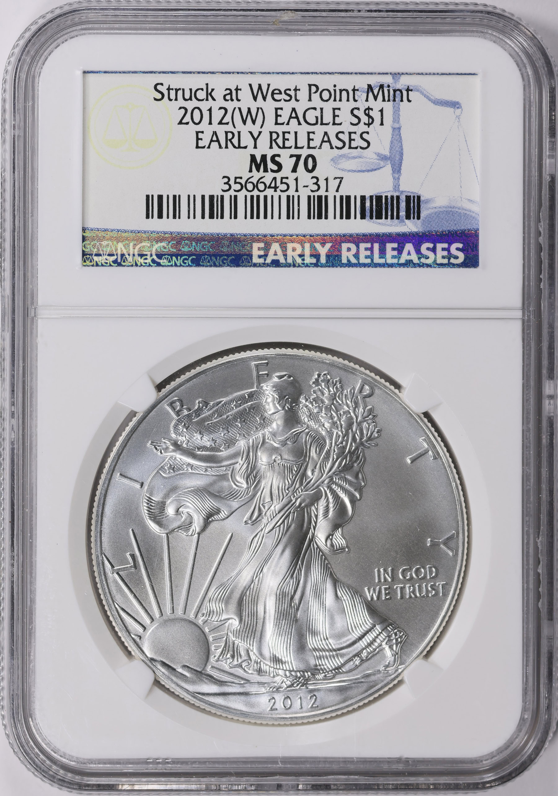 2012-(W) $1 Silver Eagle Early Releases Struck at West Point NGC MS-70 (Item 1828633 ...