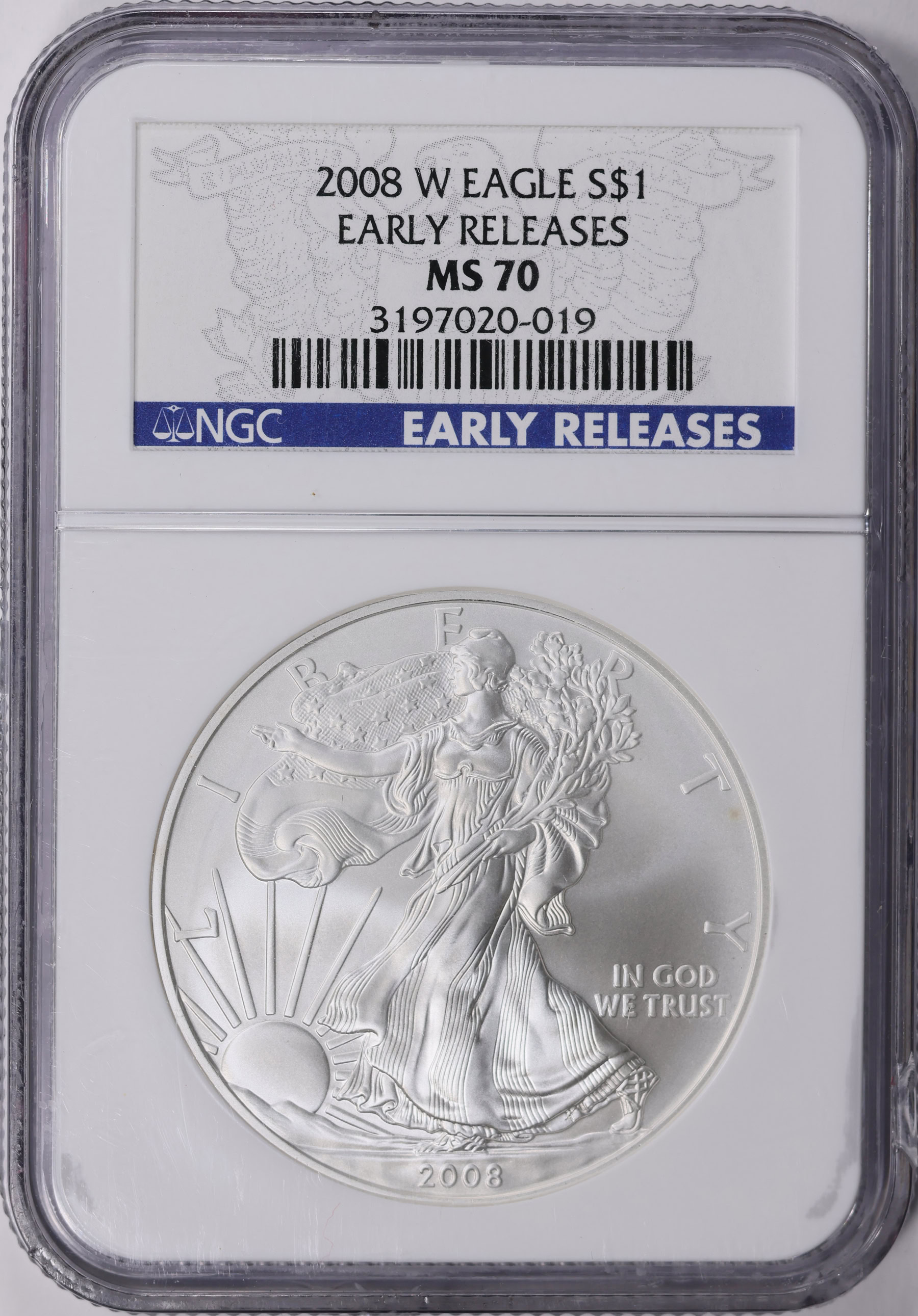 2008-W $1 Silver Eagle Burnished Early Releases NGC MS-70 (Item 1828646) | GreatCollections Coin ...